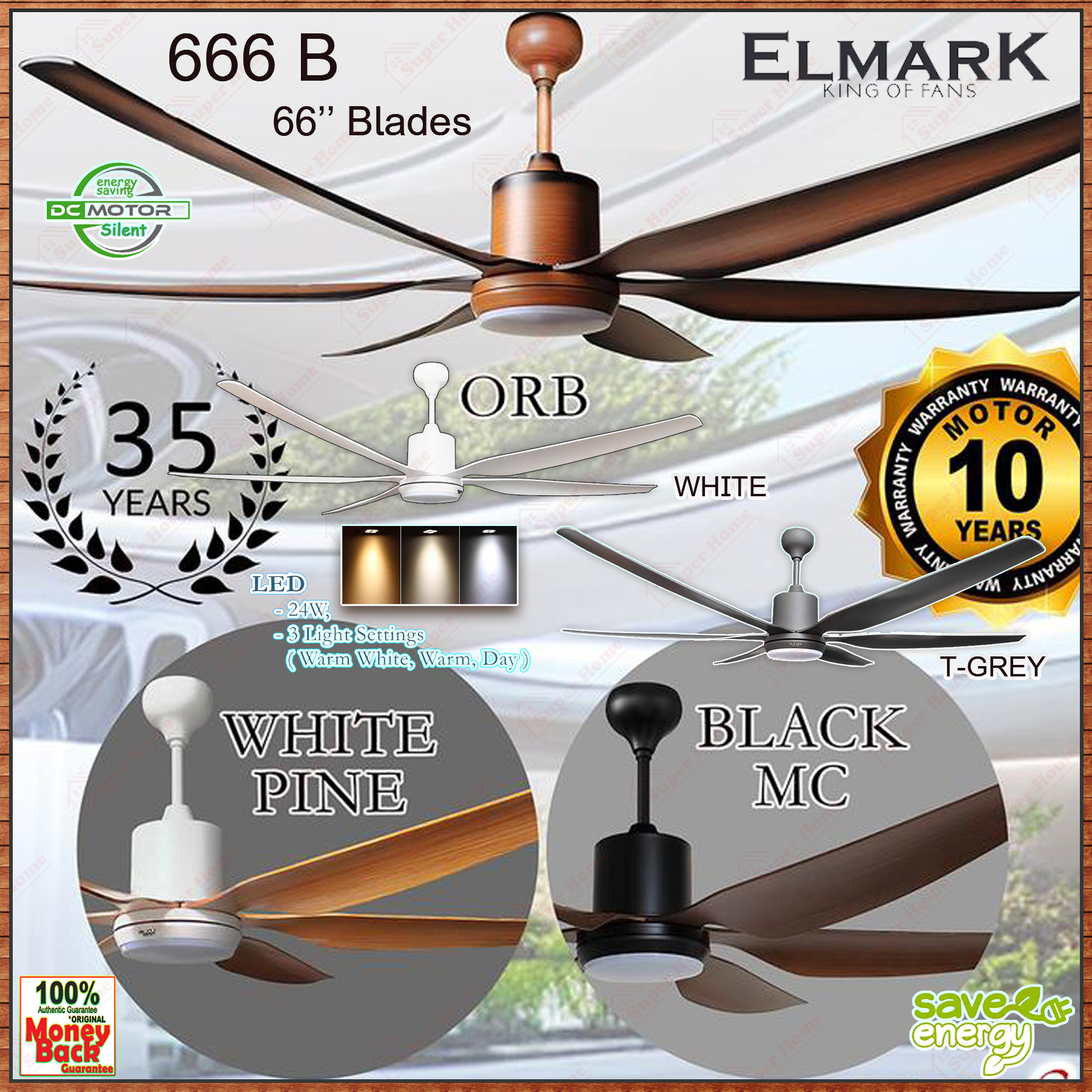 Elmark Ceiling Fan 666B ORB 66” inch DC Motor Remote Control 6 Blades ...