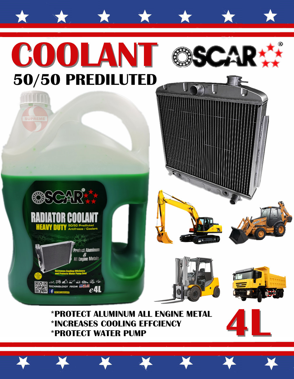 S2U Oscar Coolant Green 4Liter For Excavator Truck Backhoe Forklift Machine 50/50 Prediluted 4L ...