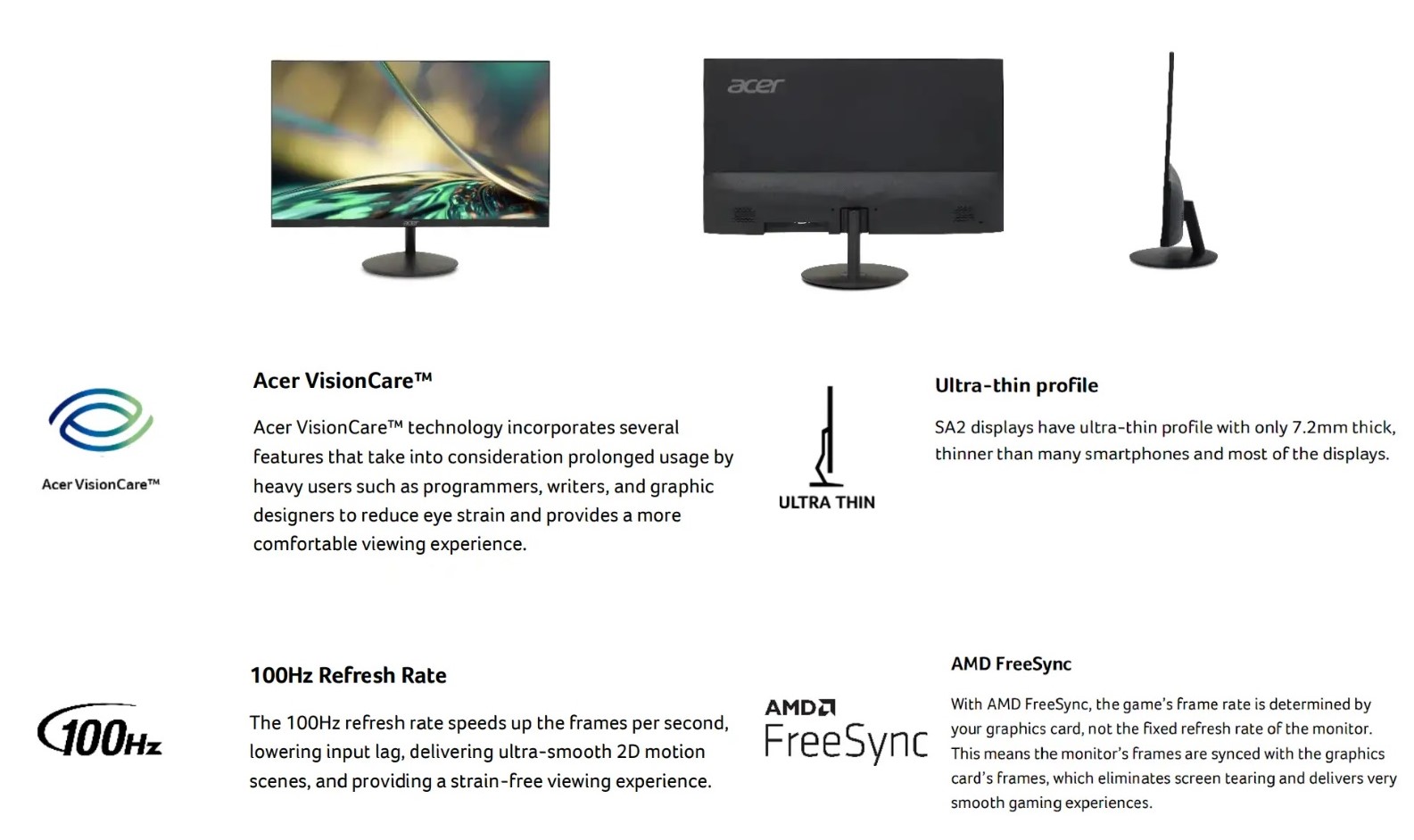 Acer 27" SA272U EBI 100Hz / SA272U G0 120Hz Ultra Slim IPS 1ms WQHD ...