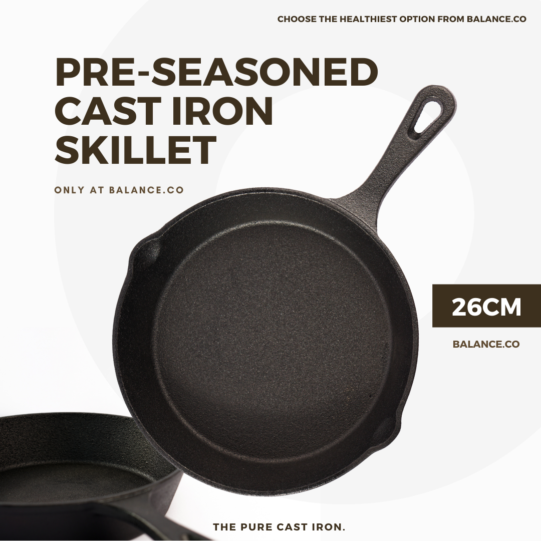26CM Balance.co Pre-Seasoned Pure Cast Iron Skillet NonStick FryingPan ...