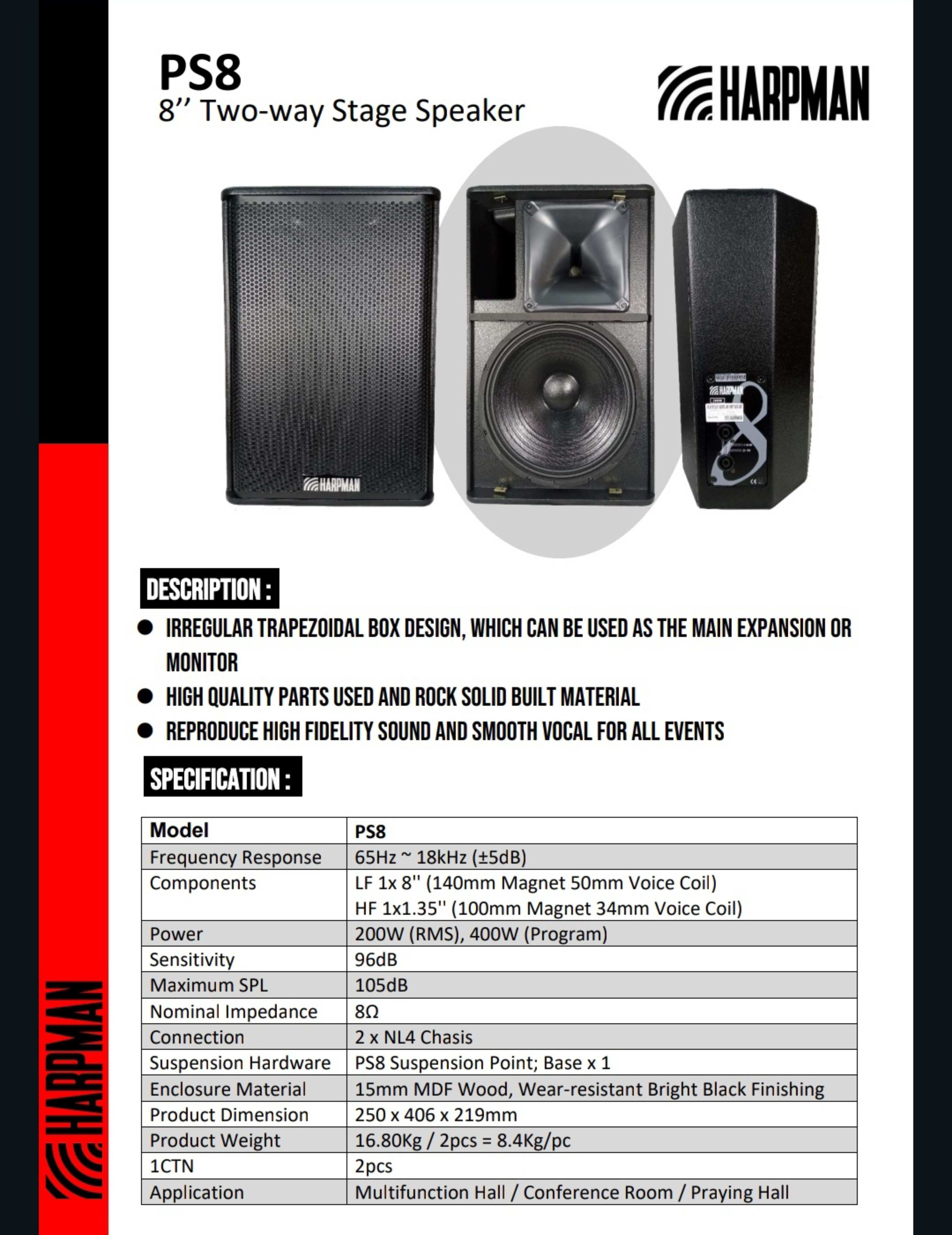 [Per Pcs Price] Harpman 8" 200W High Quality Professional Stage Speaker PS8 200W PS-8 | Shopee ...