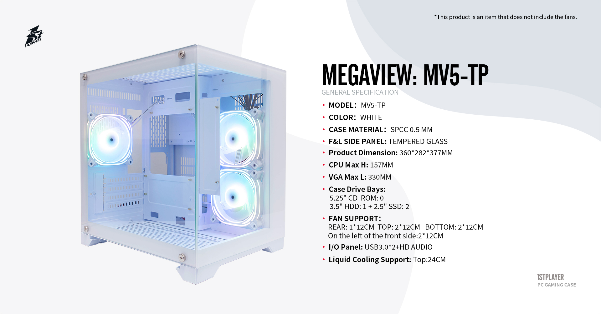 1st Player MV5-TP White | Micro ATX Double Sided Tempered Glass Gaming ...