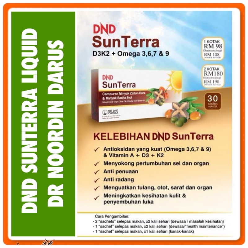 DND SUNTERRA by DR NOORDIN DARUS. D3K2 Vit A Omega 3,6,7 & 9. 30 Sachet ...