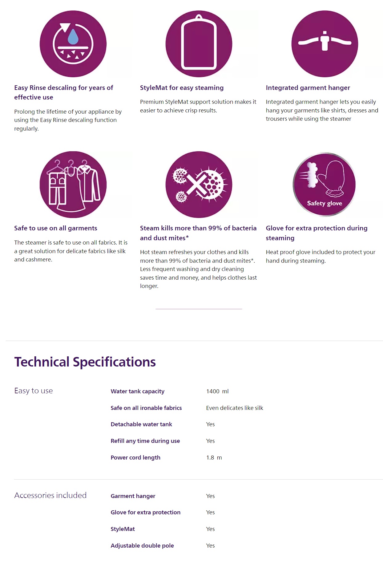 Philips Easy Touch Garment Steamer 1800W 蒸氣掛熨機 Garment Iron Hanging ...