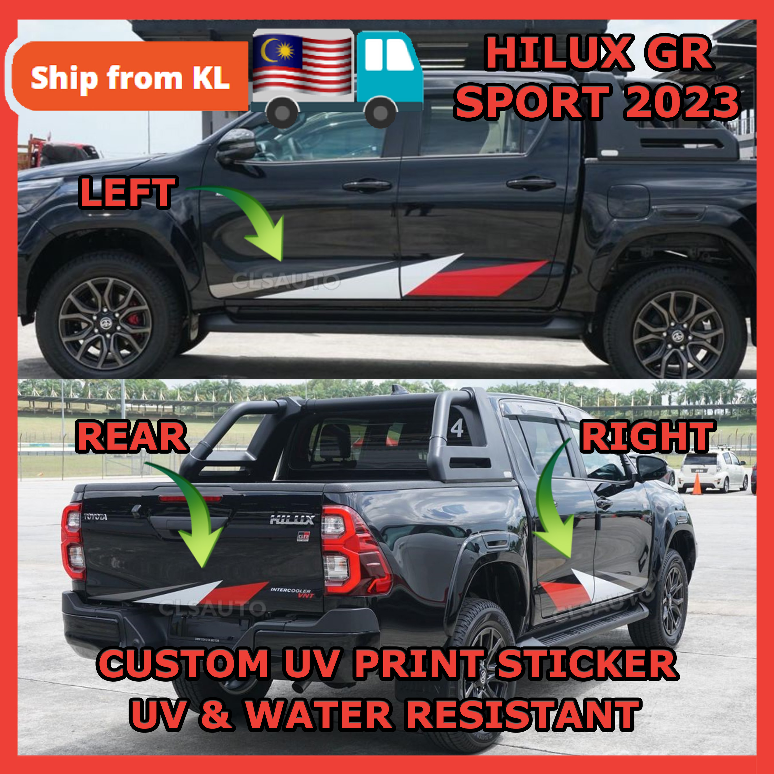 TOYOTA Hilux GR Sticker Body Car Decal Sport Print Black White Red ...