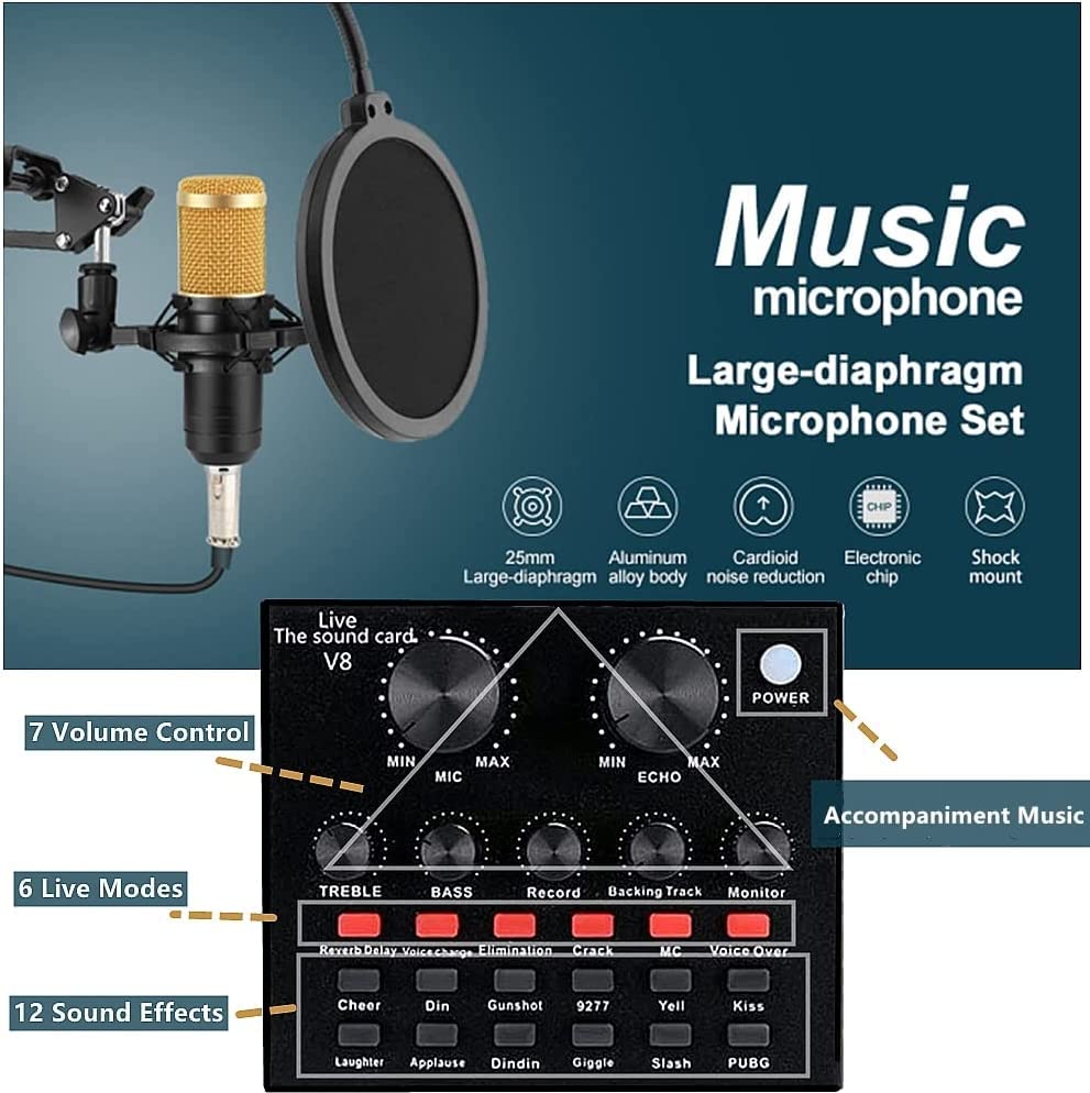 Condenser Microphone Set V8 V8S F998 Sound Card Audio Interface Mic for ...
