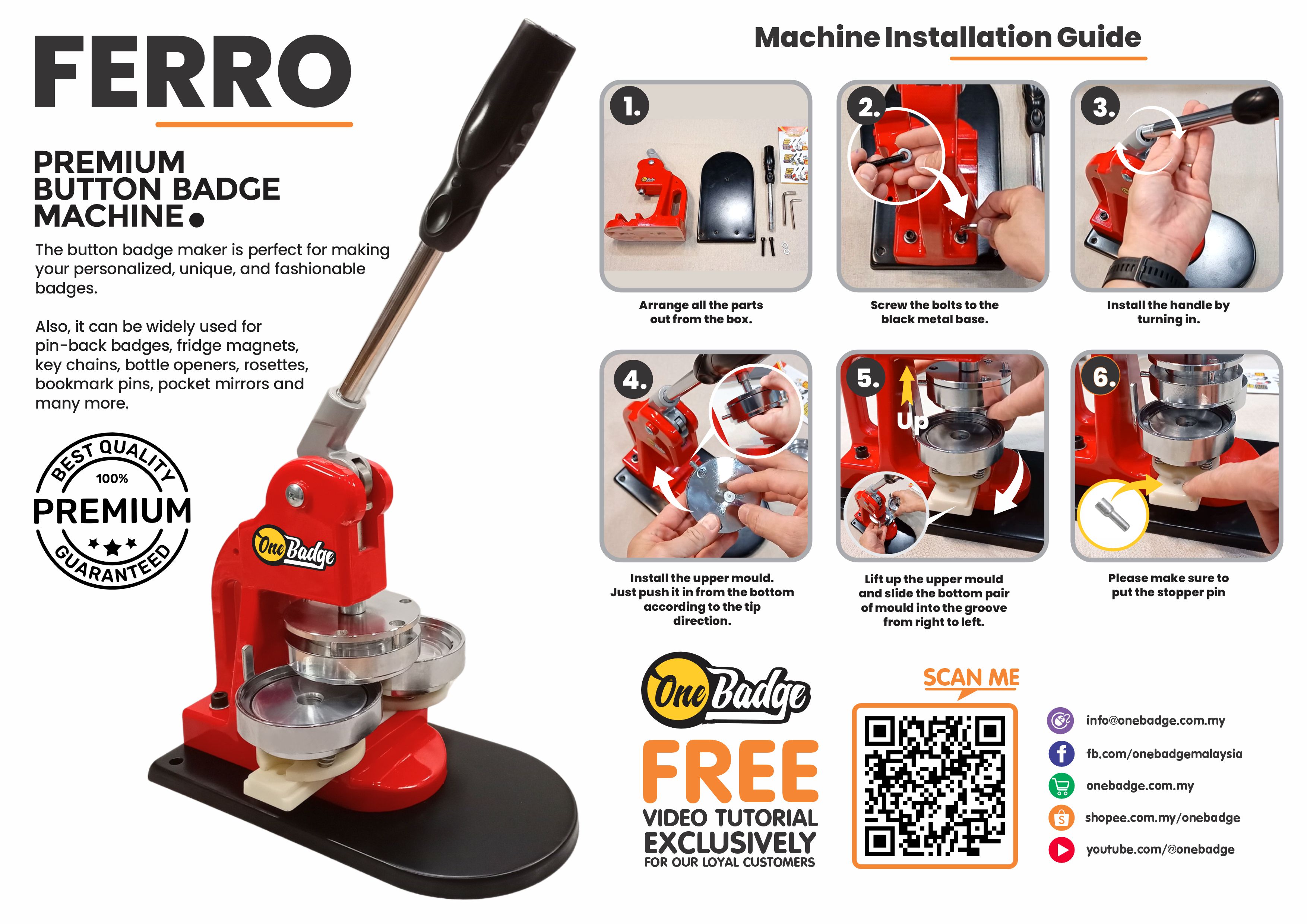 Button Badge Machine 8 in 1 (Professional Level) | Premium Button Badge ...