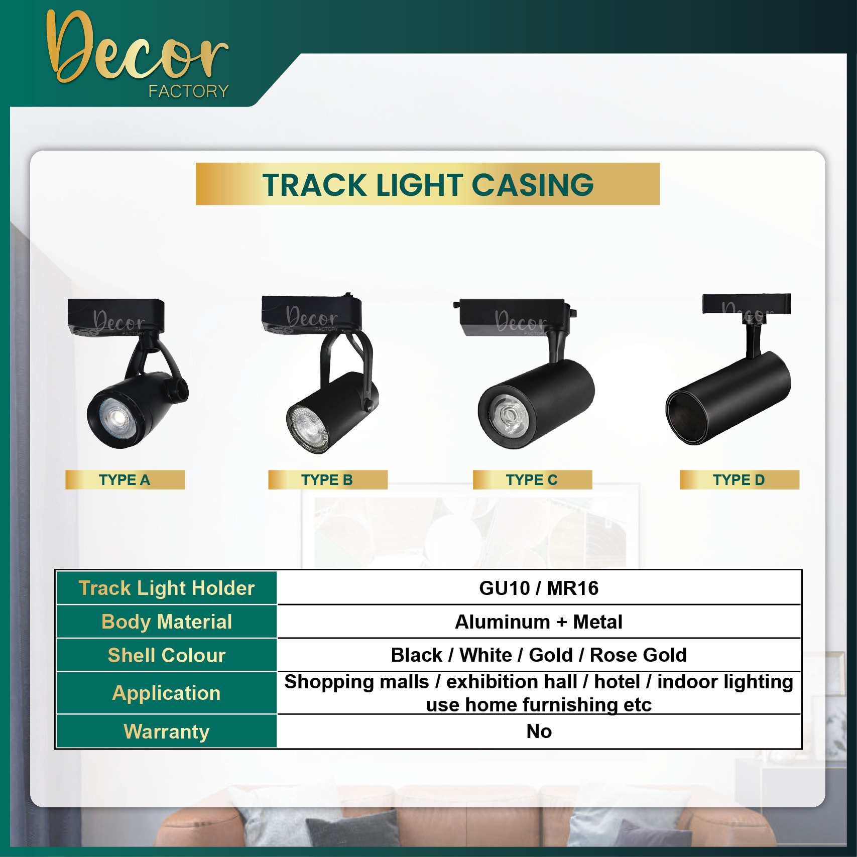 Track Light Lampu Track Light Gold Indoor Spotlight Holder GU10 MR16 ...