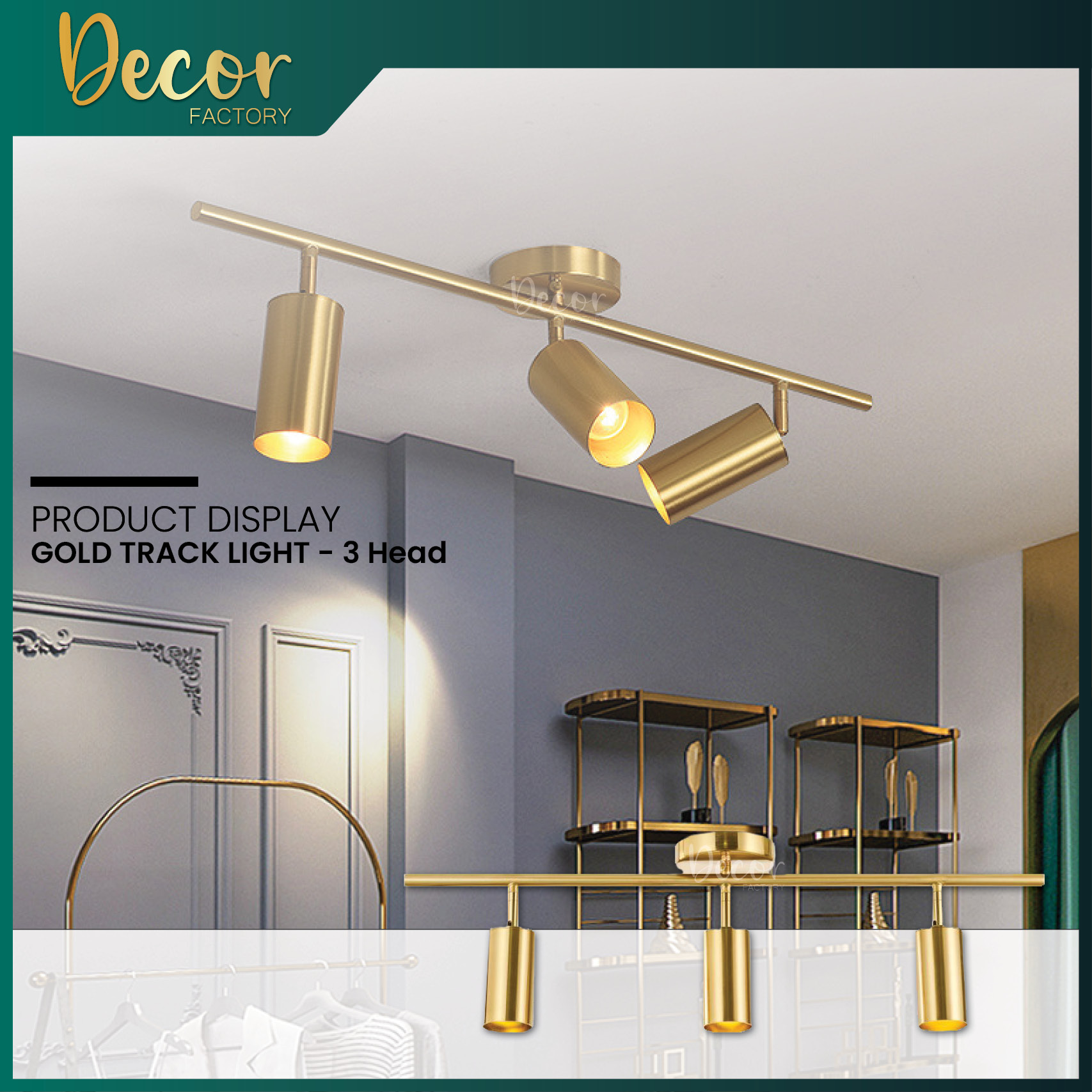 [FREE BULB] LED Gold Track Light Lampu Track Ceiling Lighting with GU10 ...