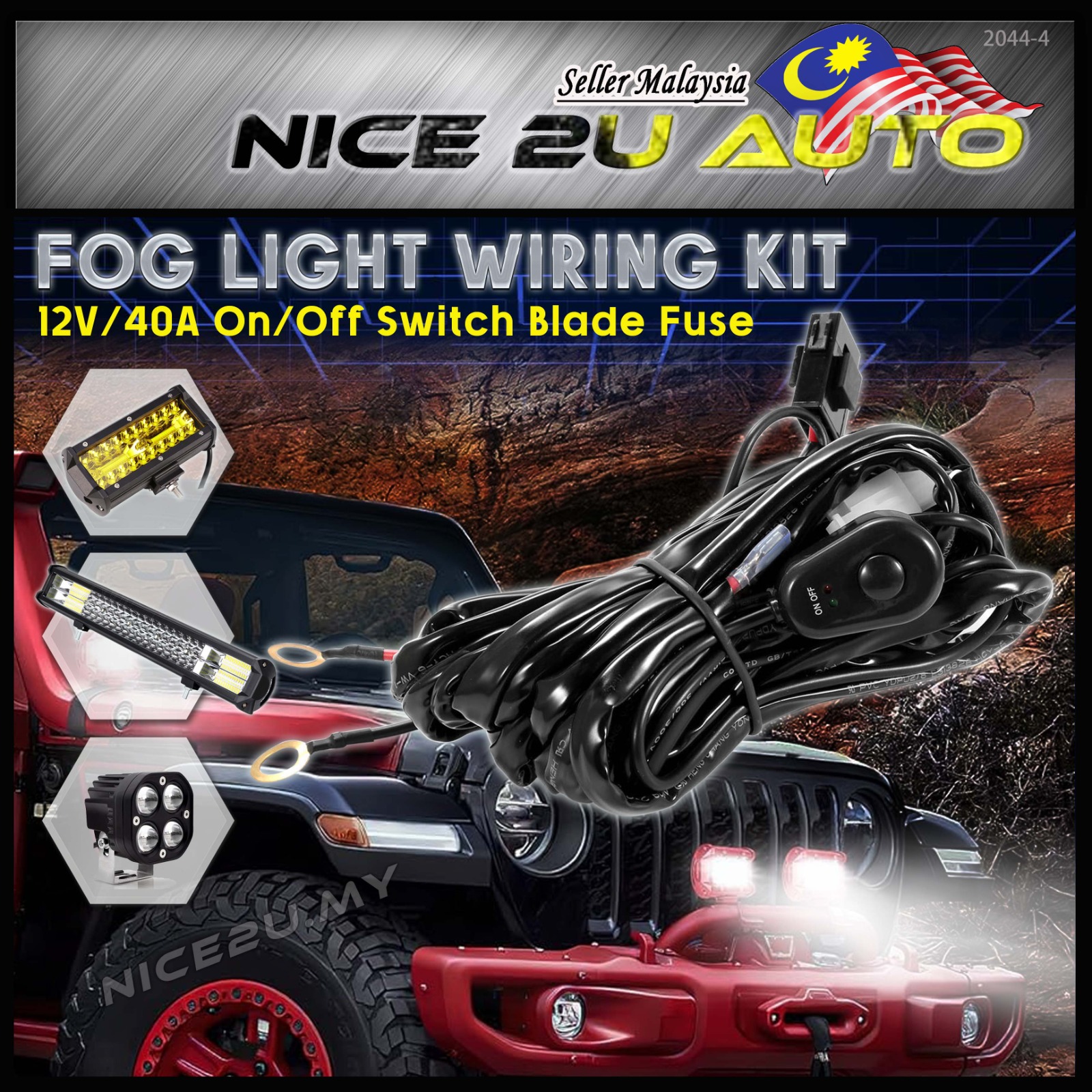 Car Driving Fog Light Lamp Wiring LED Work Light Cable Wire 40A 12V ...