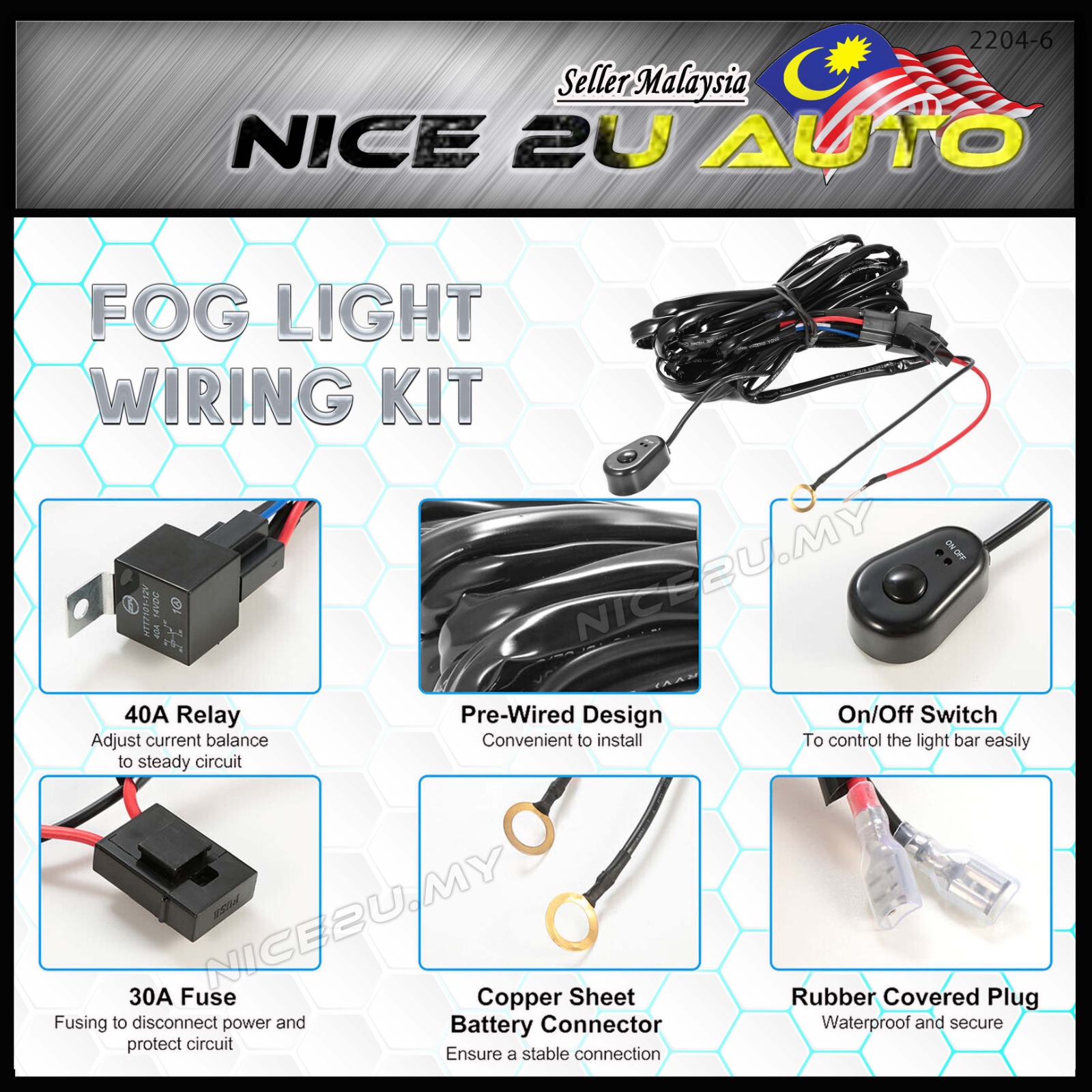 Car Driving Fog Light Lamp Wiring LED Work Light Cable Wire 40A 12V ...