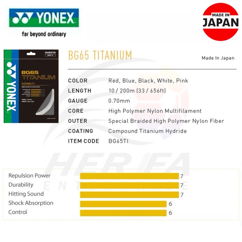 YONEX BG65 Titanium Badminton String Durability 100%ORIGINAL Made in ...