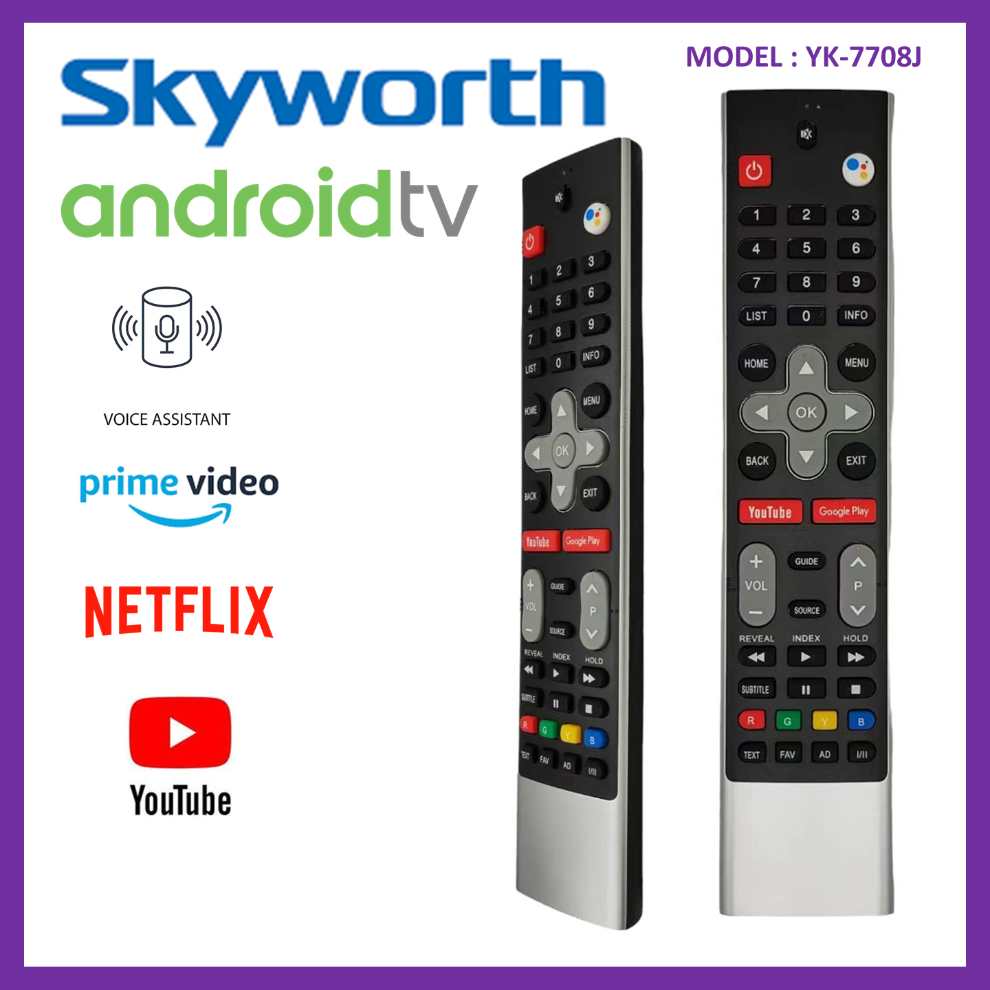 Skyworth QLED Smart Voice Control Function TV Remote Control YK-7708J ...