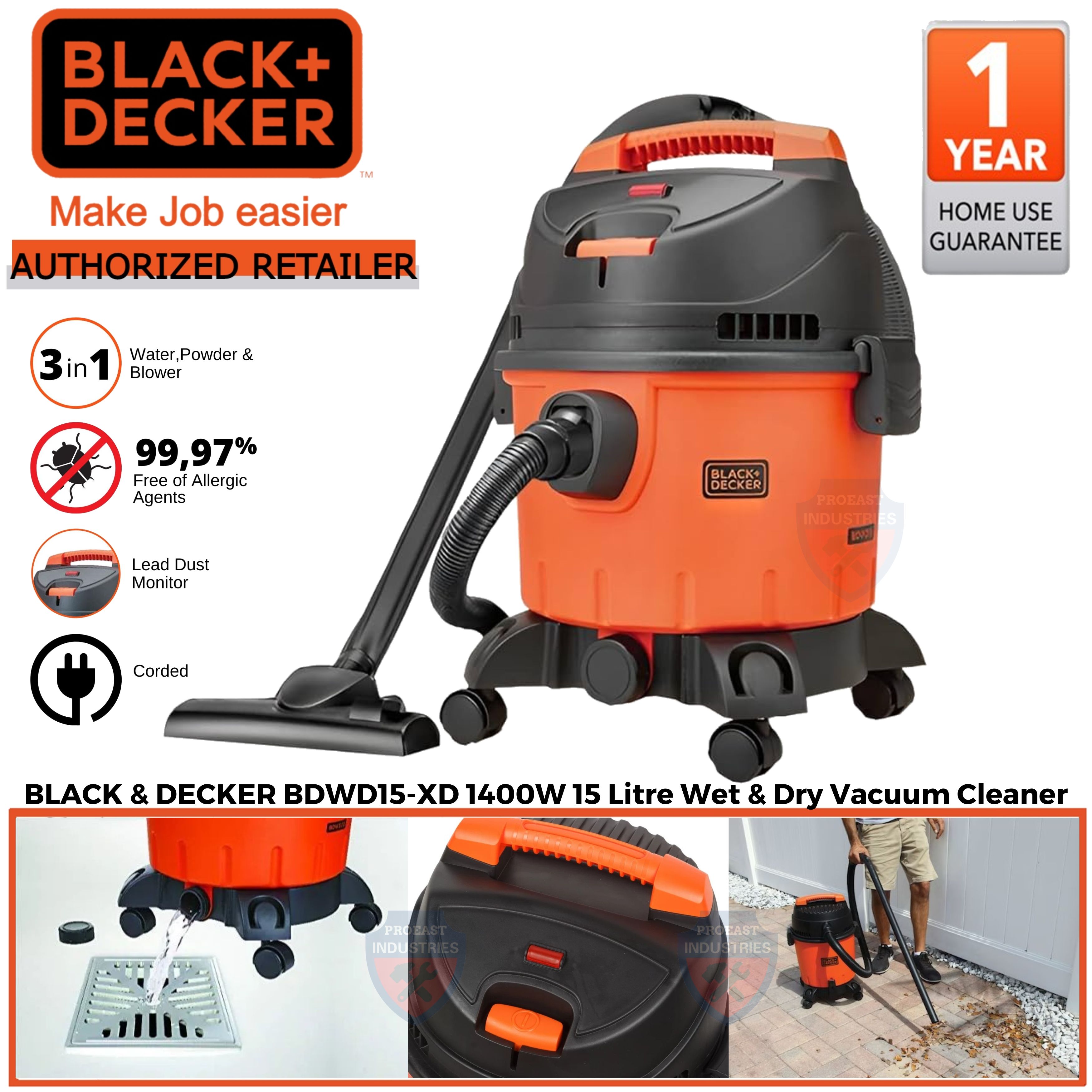 BLACK & DECKER BDWD15-XD 1400W 15 Litre Wet & Dry Vacuum Cleaner ( BDWD15 ) | Shopee Malaysia