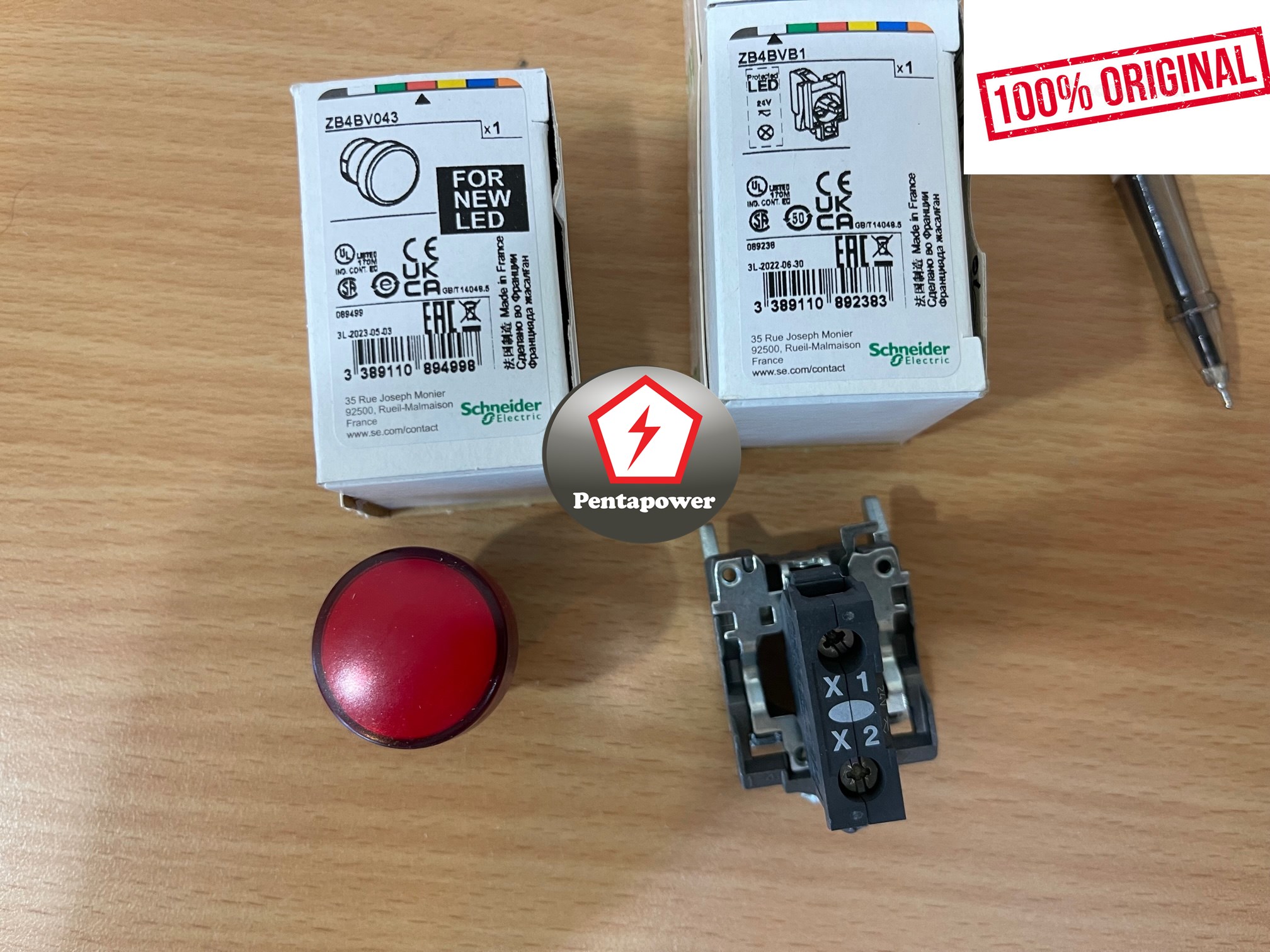 SCHNEIDER XB4BVB4 ( ZB4BV043 + ZB4BVB1 ) Red complete pilot light Ø22 ...