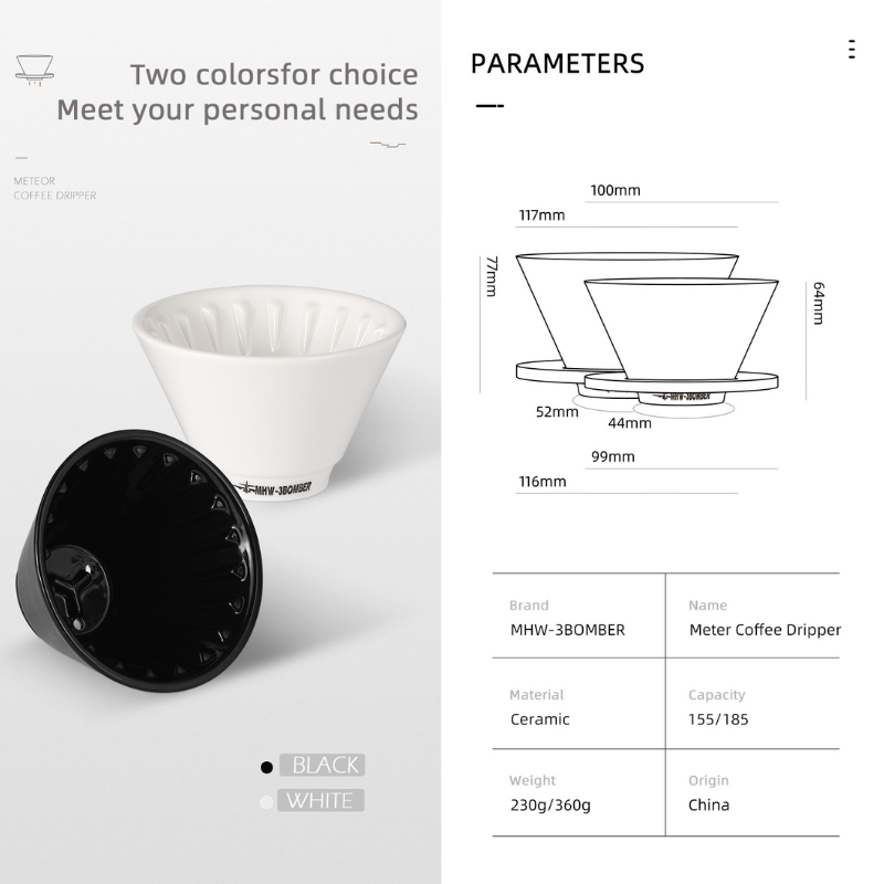 MHW-3BOMBER -Meteor Coffee Dripper Cake shape Coffee Dripper 155 /185 Ceramic Pour over dripper ...