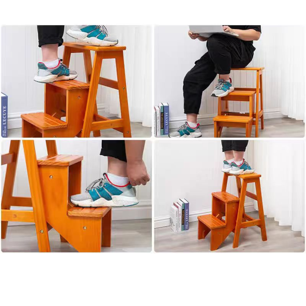 Full Solid Wooden Step Chair / Foldable Step Stool / Rubber Wood Step ...
