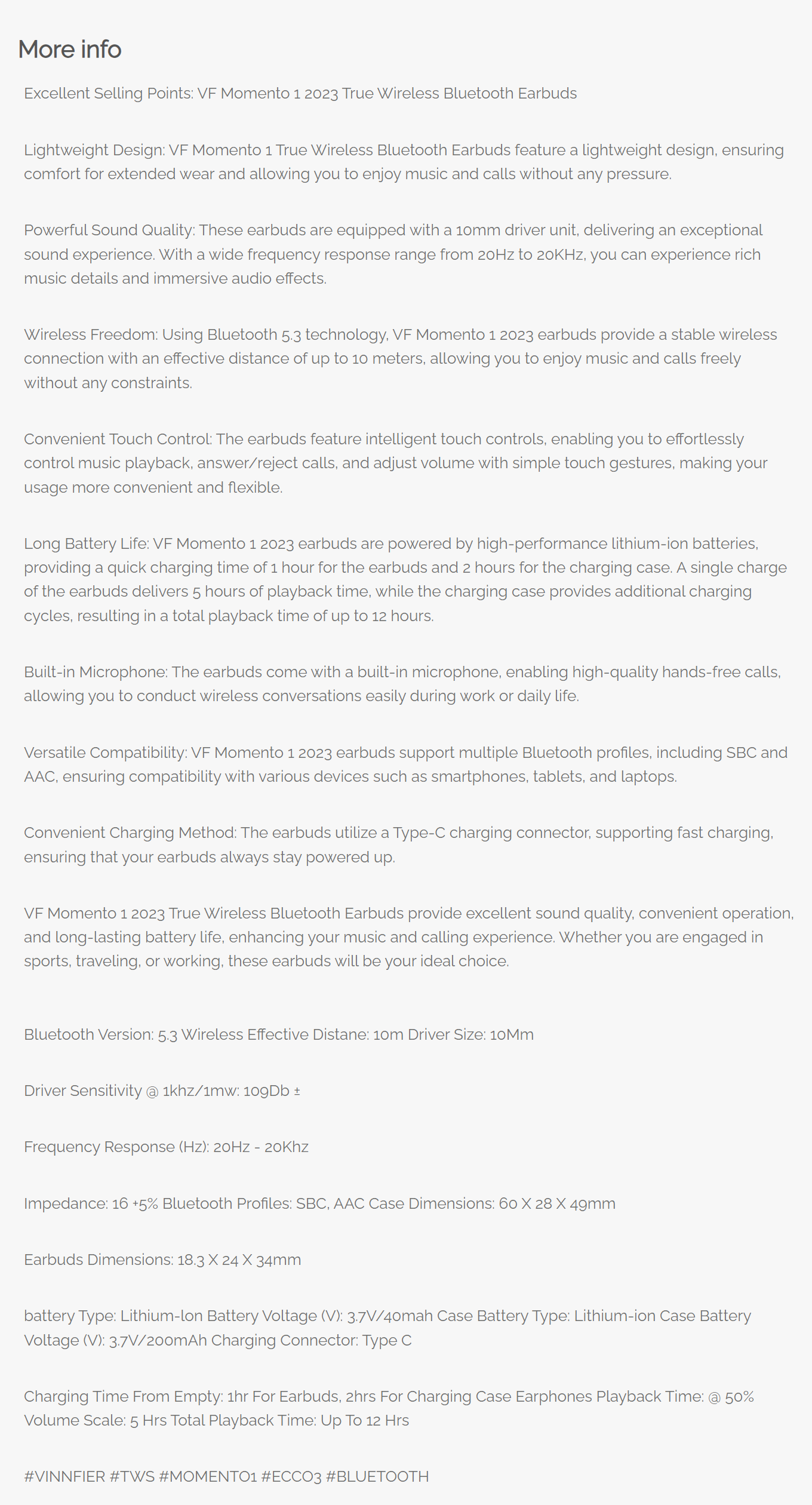 VINNFIER MOMENTO 1 TWS TRUE WIRELESS BLUETOOTH EARBUDS WITH LIGHT ...