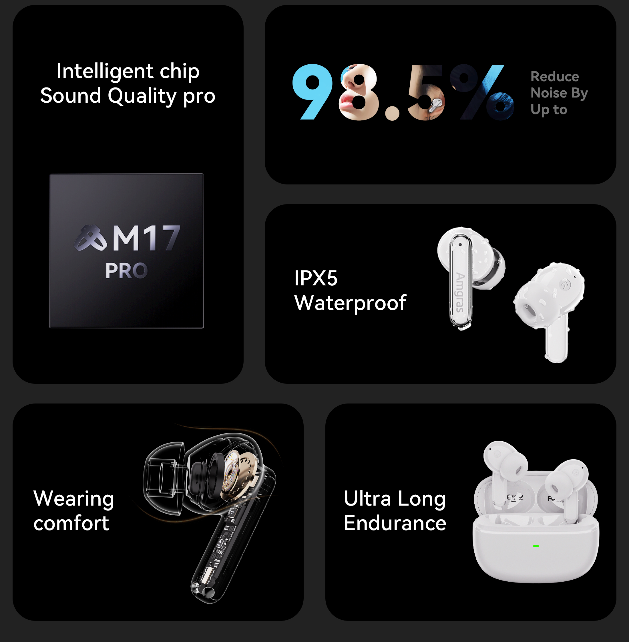 Amgras Eternity Ⅲ Ultra ANC Noise Reduction Wireless Earphone Bluetooth ...