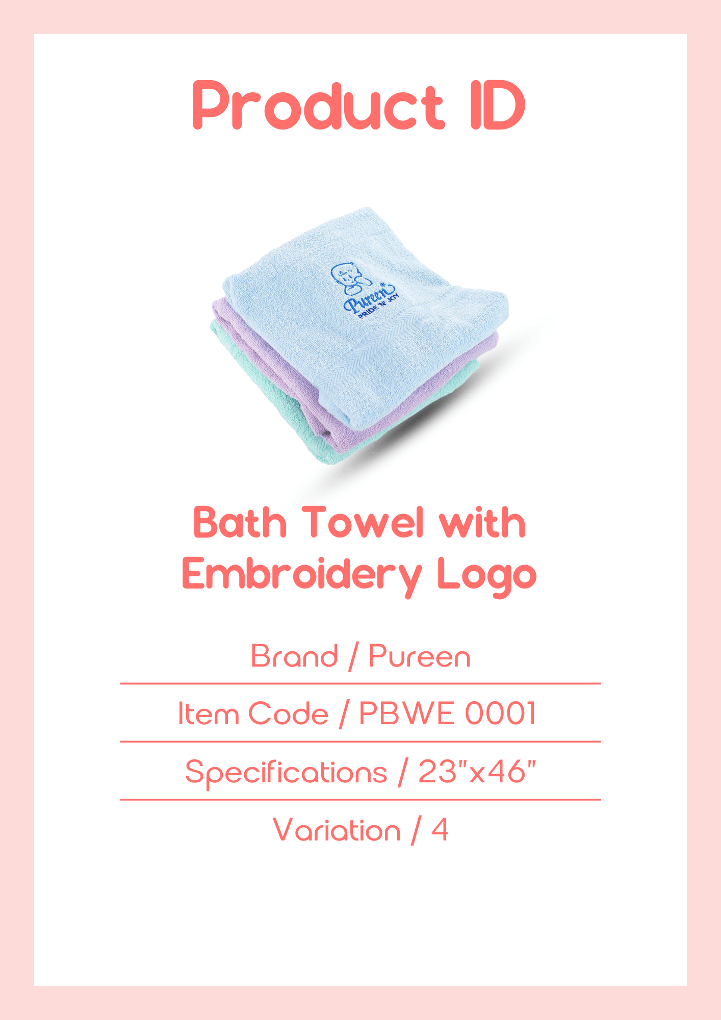 Pureen Bath Towel with Embroidery Logo (23"x46") PBWE 0001 | Shopee ...