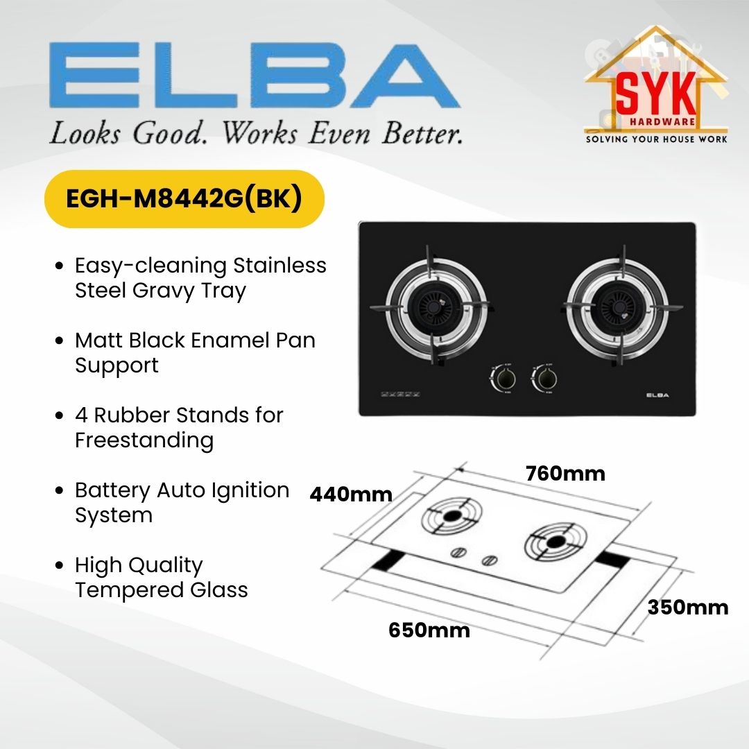 SYK ELBA Dapur Gas Stove EGH-K8842G(BK)/F8582GX(BK) Glass Stove Kitchen Hob Stove Kitchen ...