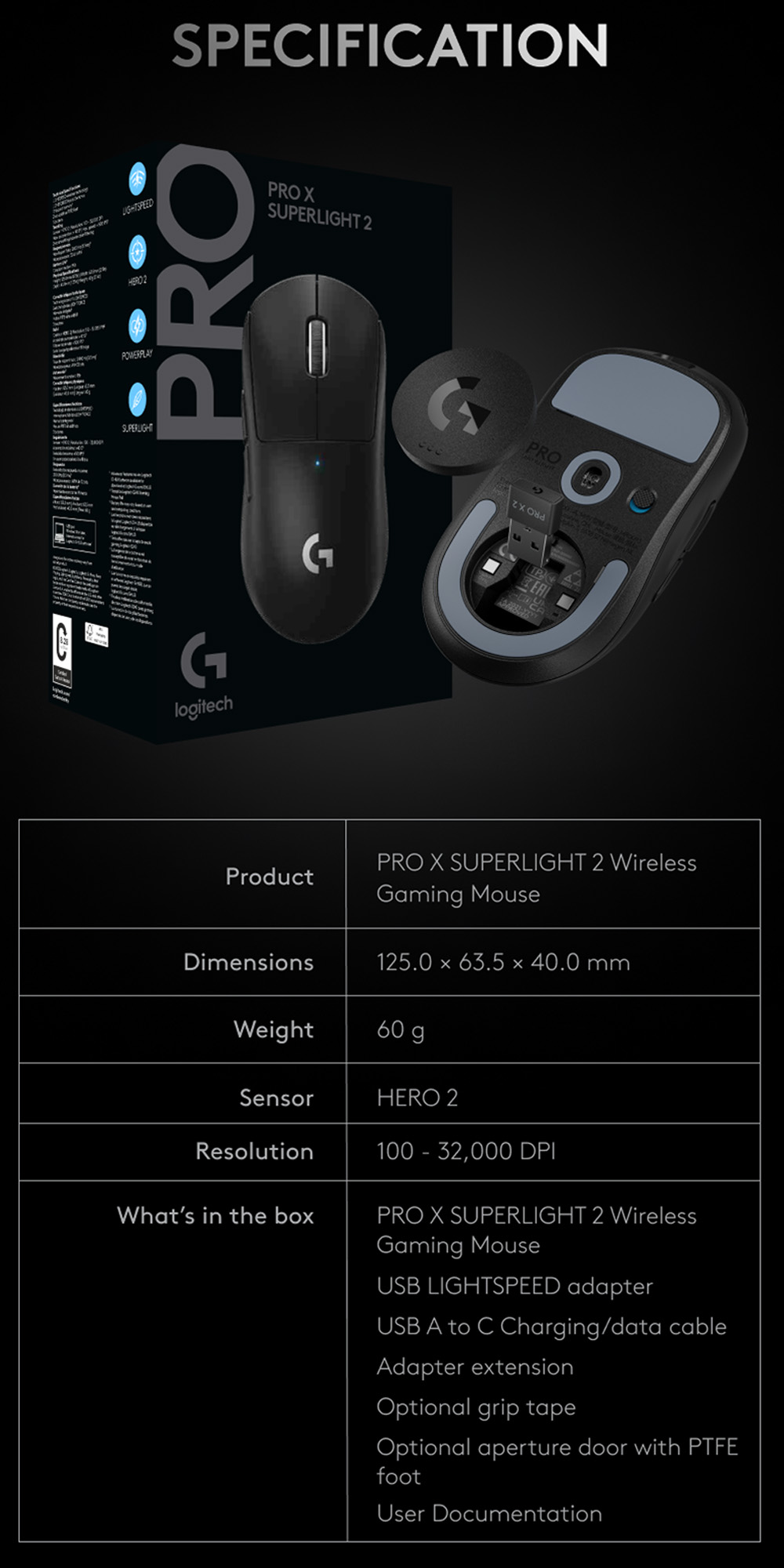 Logitech G PRO X SUPERLIGHT 2 LIGHTSPEED Wireless Gaming Mouse ...