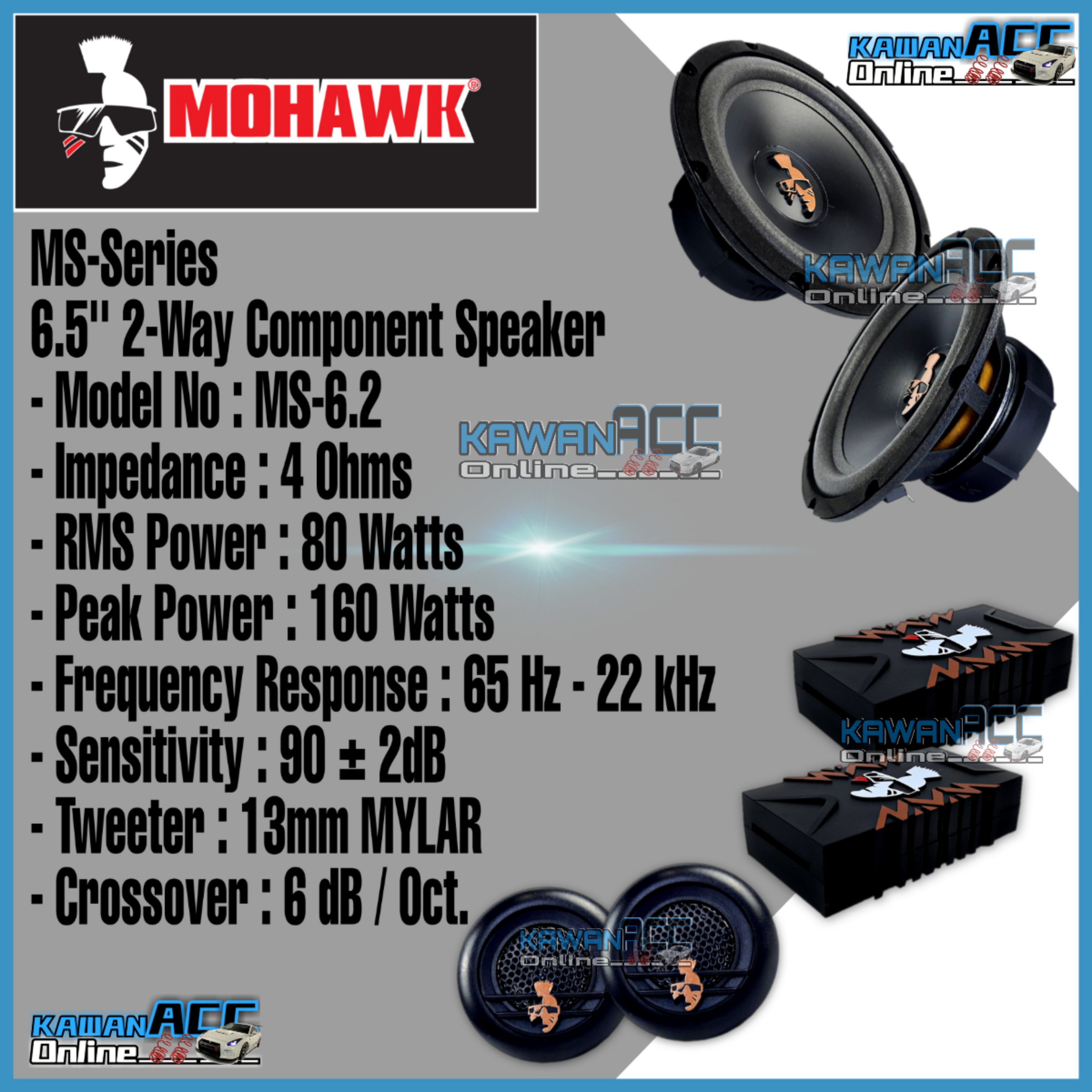 MOHAWK 6.5'' 2-Way Component Set Speaker/Crossover/tweeter - PRO M1 MS Series - MS-6.2 / M1-6.2 ...