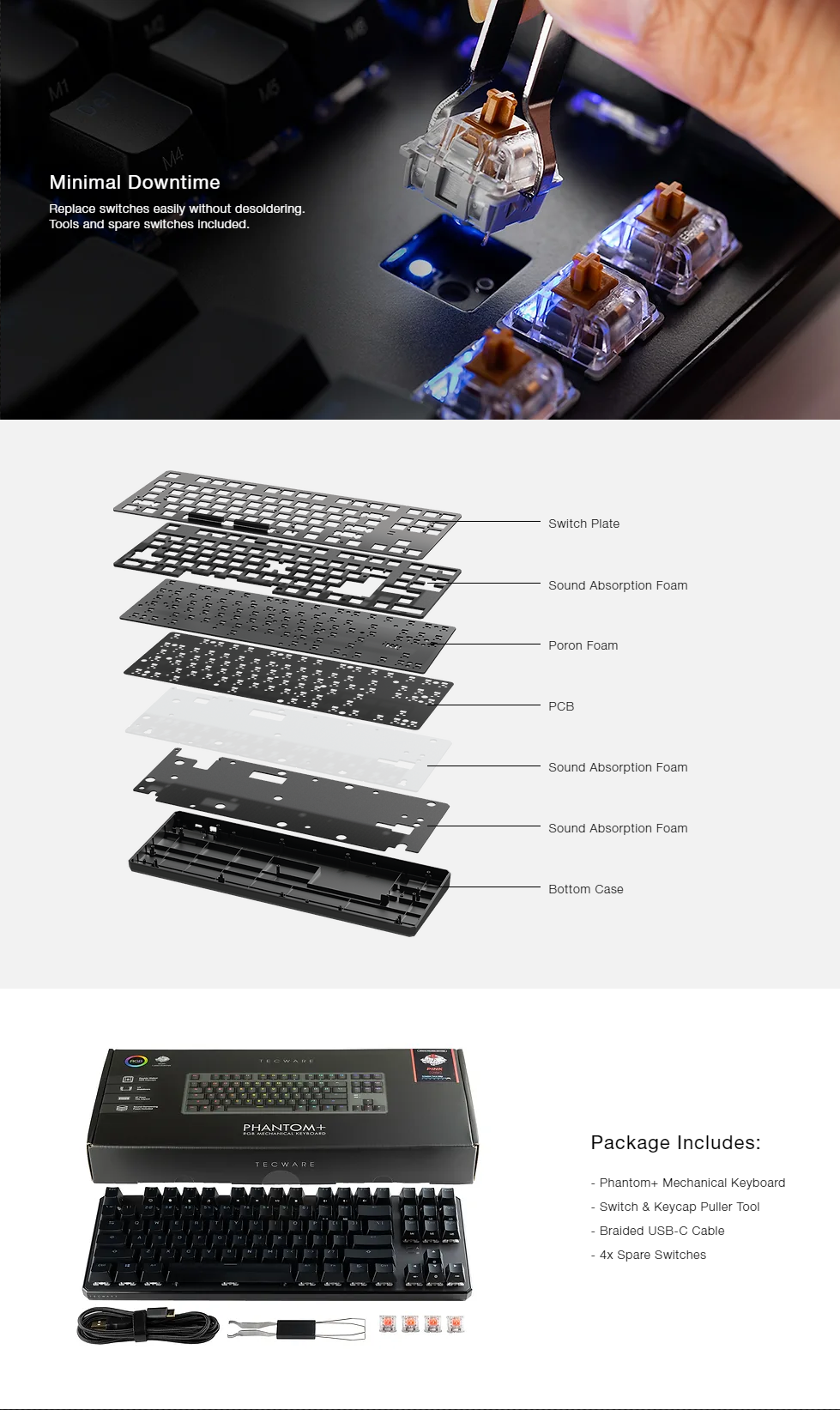 Tecware Phantom+ 87 / Phantom+ 104 RGB Black Mechanical Gaming Keyboard ...