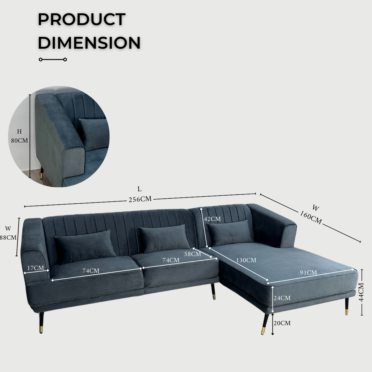 VH PAMELO L-Shape Sofa 3 Seater Sofa L Shape Kain Baldu Fabric Velvet ...