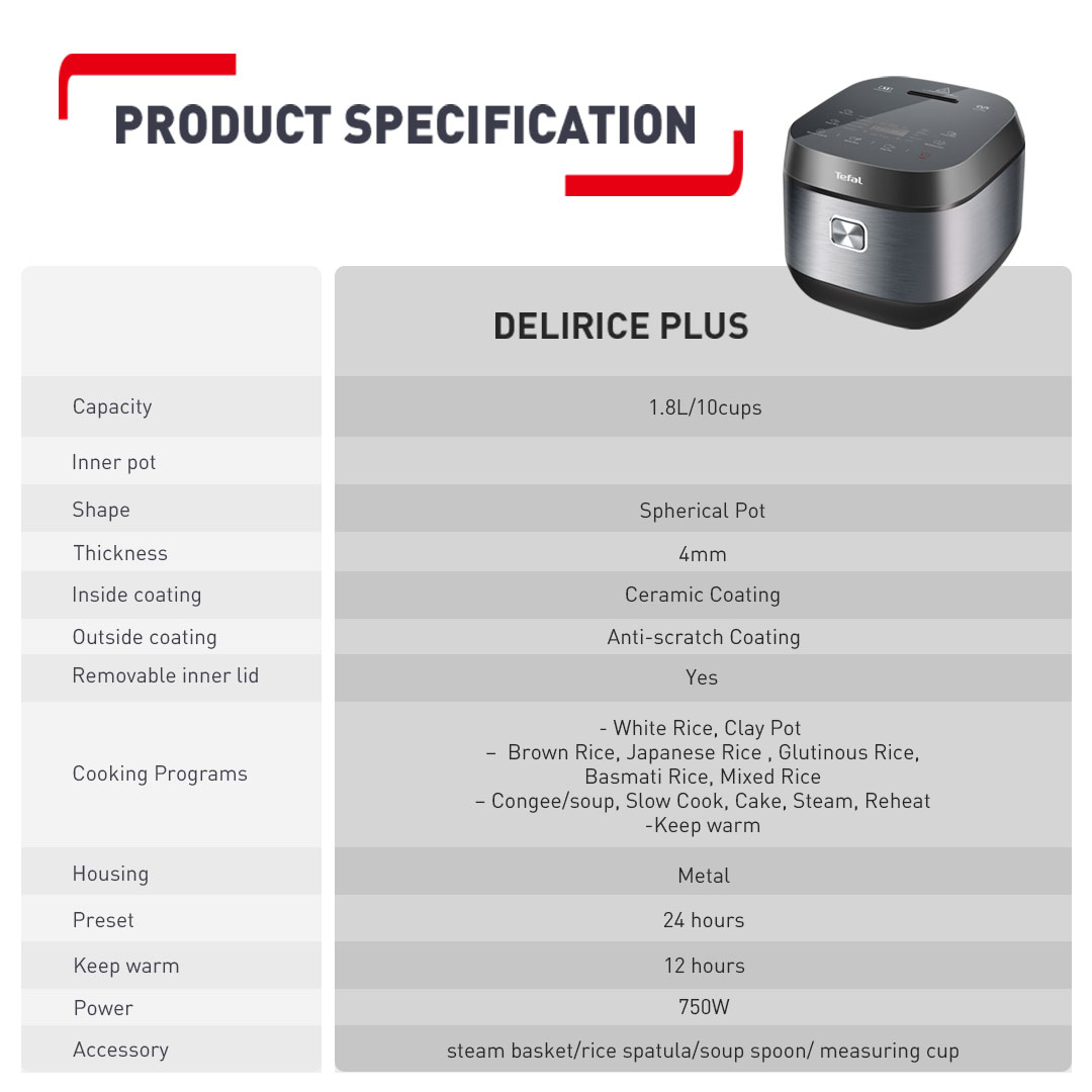 Tefal Delirice Plus Rice Cooker (1.8L) RK776B | Shopee Malaysia