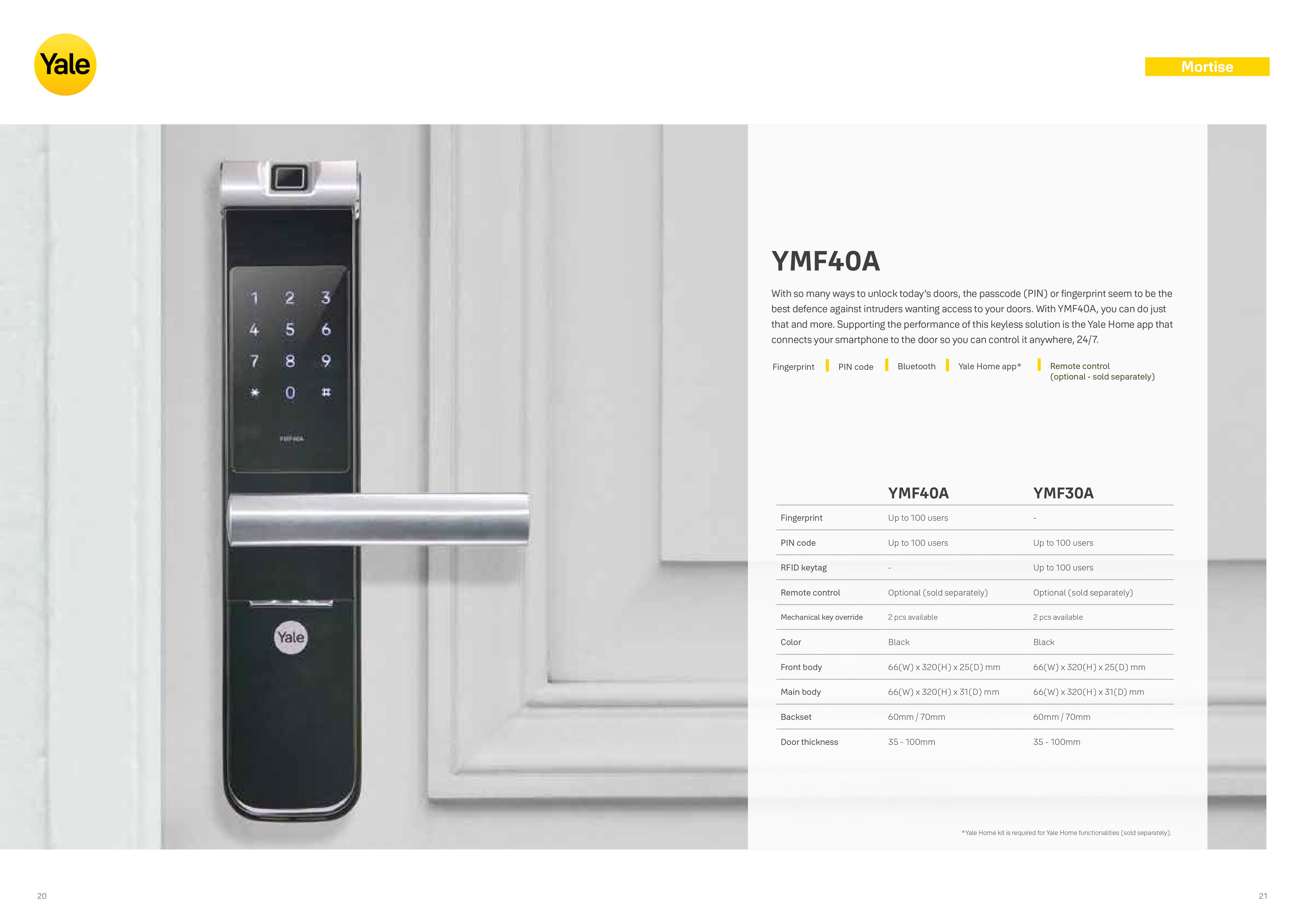 Yale YMF40A Mortise Smart Door Lock (Black) - Fingerprint/ PIN Code ...