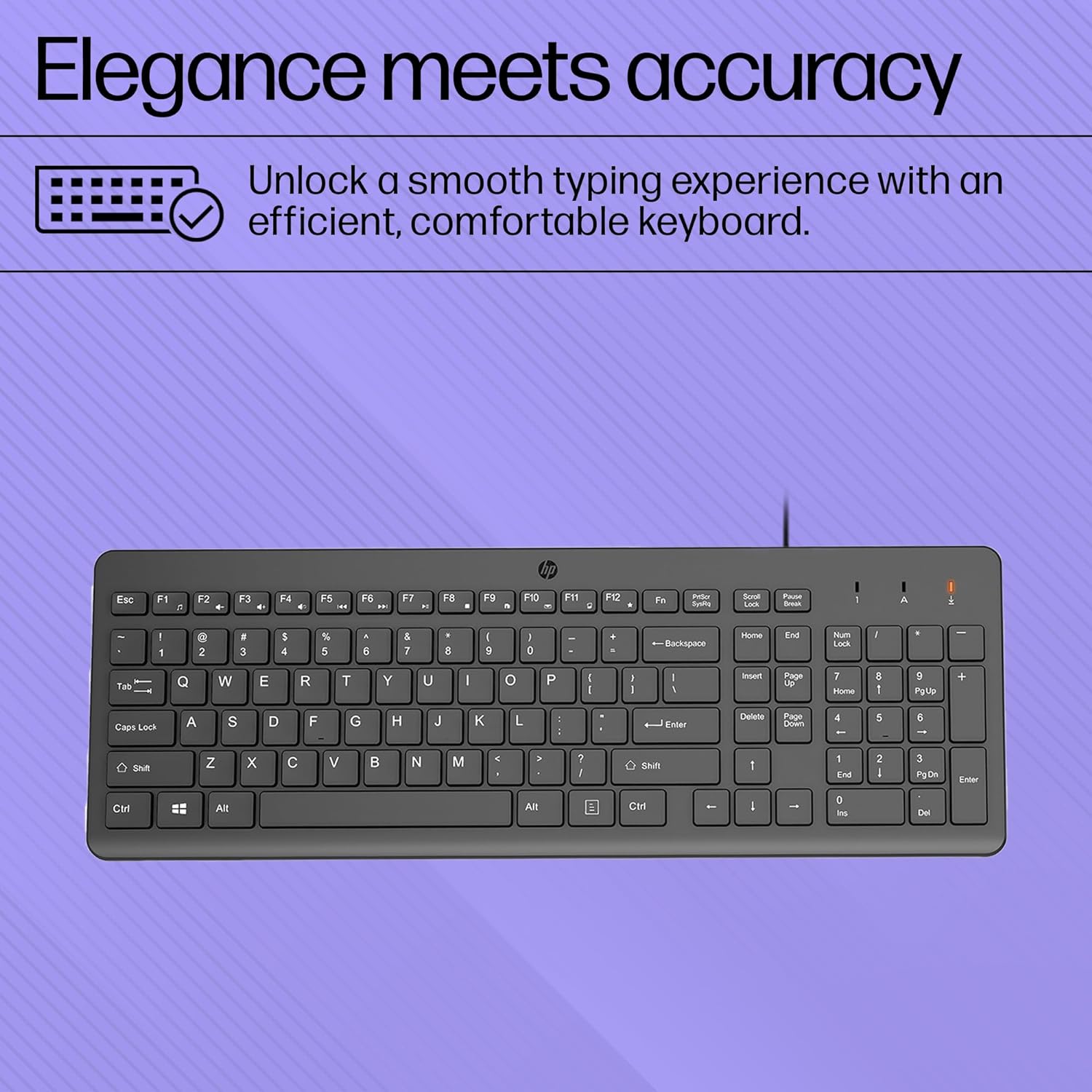 HP 150 Wired Keyboard (664r5aa) | leek, full-sized keyboard with numeric keypad features low ...