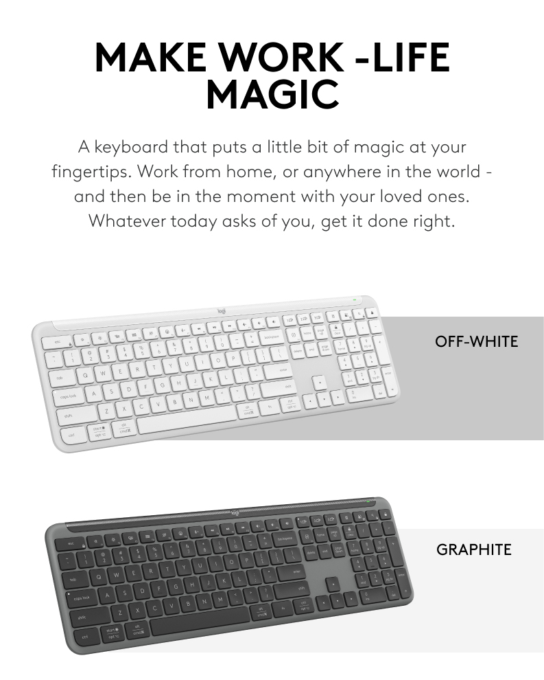 Logitech K950 Signature Slim Wireless Keyboard Sleek Design Switch Typing Between Devices