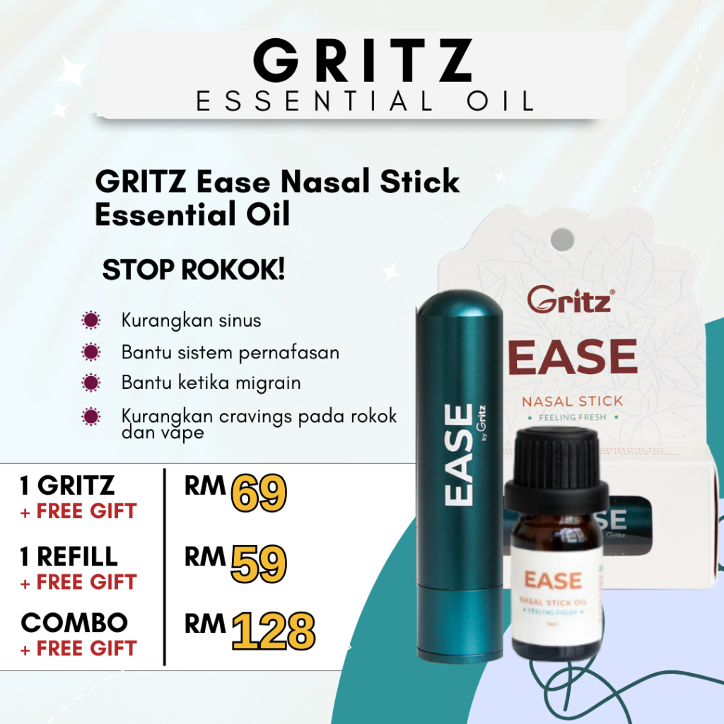 GRITZ Ease Nasal Stick Essential Oil Aromatherapy Inhaler Stop Smoking ...