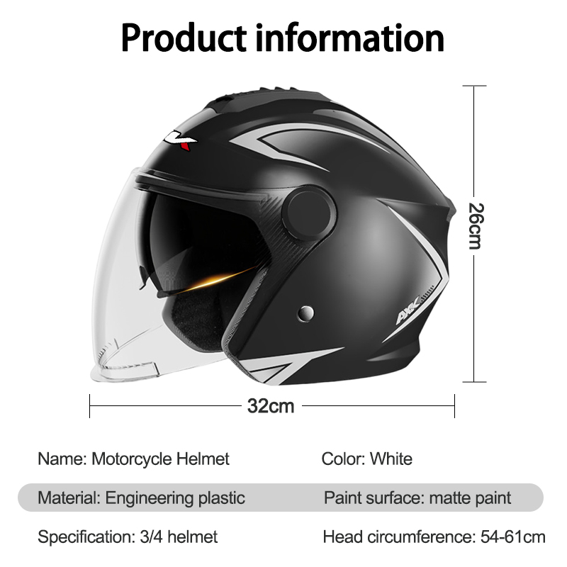 Adult Helmet Motor Protective Helmet HD Sun Screen Double Lenses Half ...