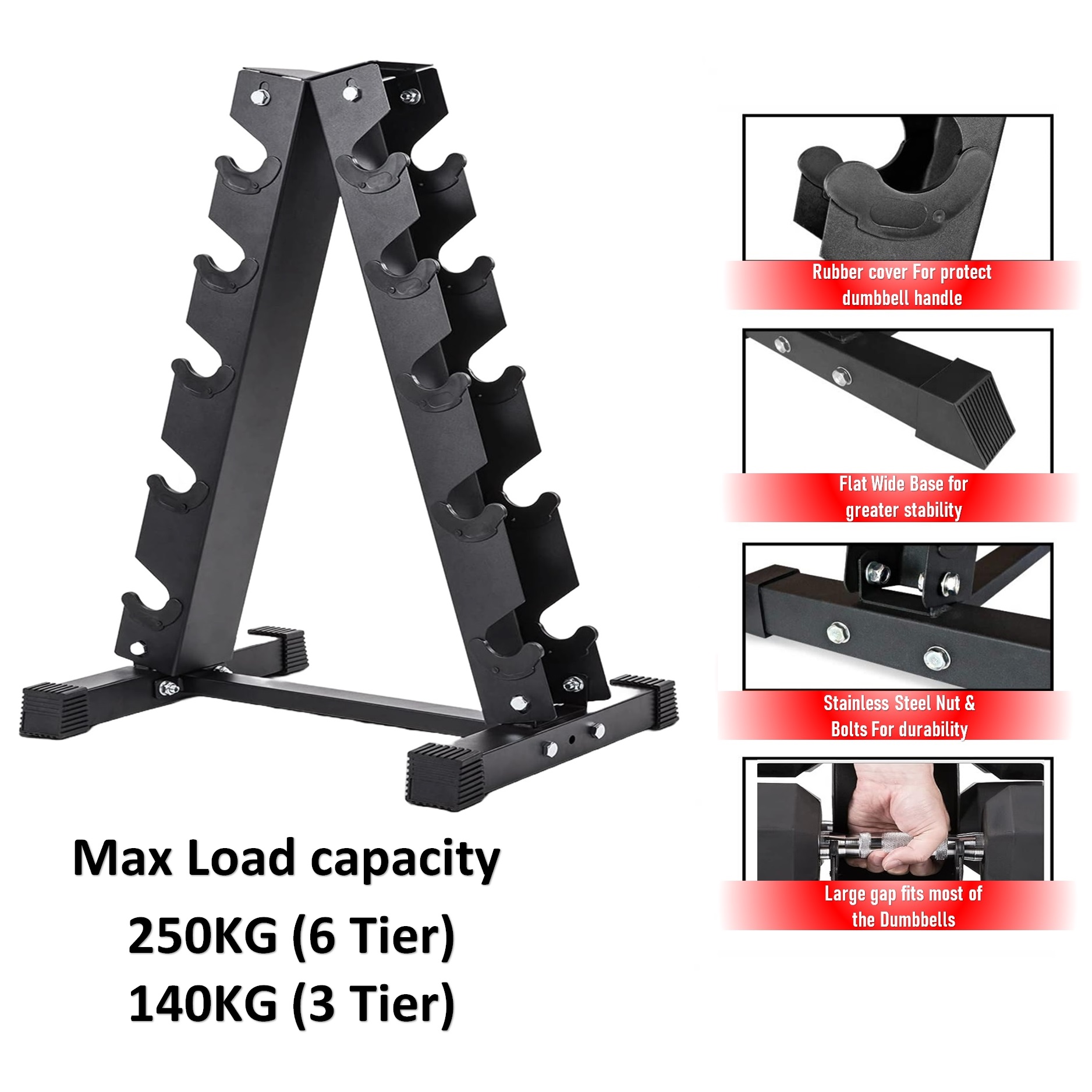 A-Frame Rak Pemberat Dumbbell Rack Stand Only, 6 / 3 Tier Steel Weight ...