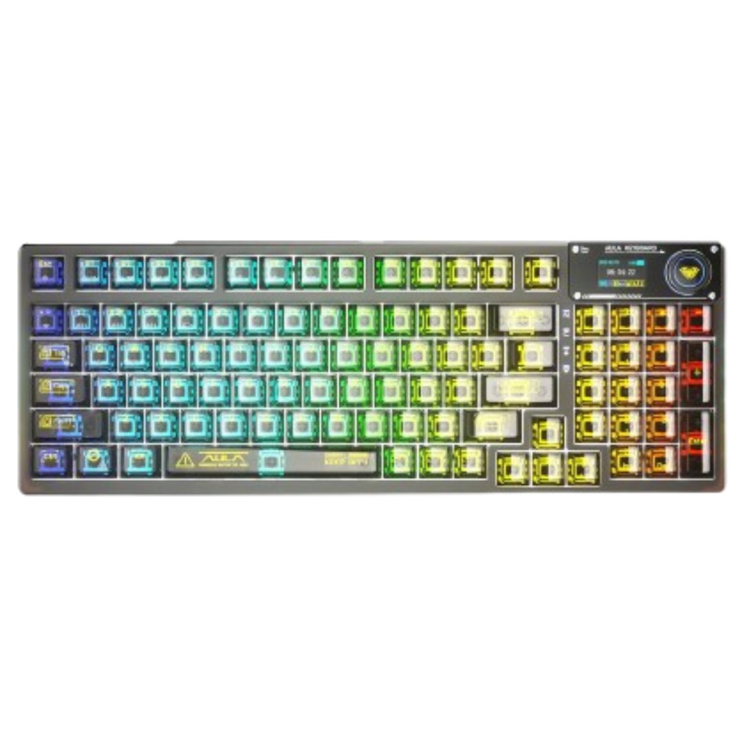 AULA F98 PRO 95 key hot swappable Intelligent Screen Mechanical Transparent Keyboard With RGB ...