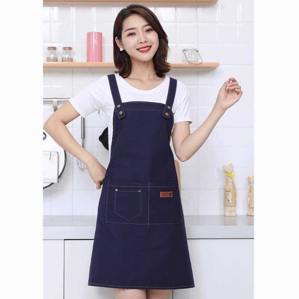 Kitchen Apron Chef Apron Hitam Murah H-Type Strap Design Denim Apron ...