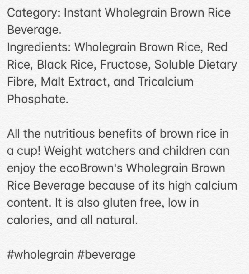 Ecobrown's Wholegrain Rice Beverage (30g x 16 Sachets) 1 box | Shopee ...
