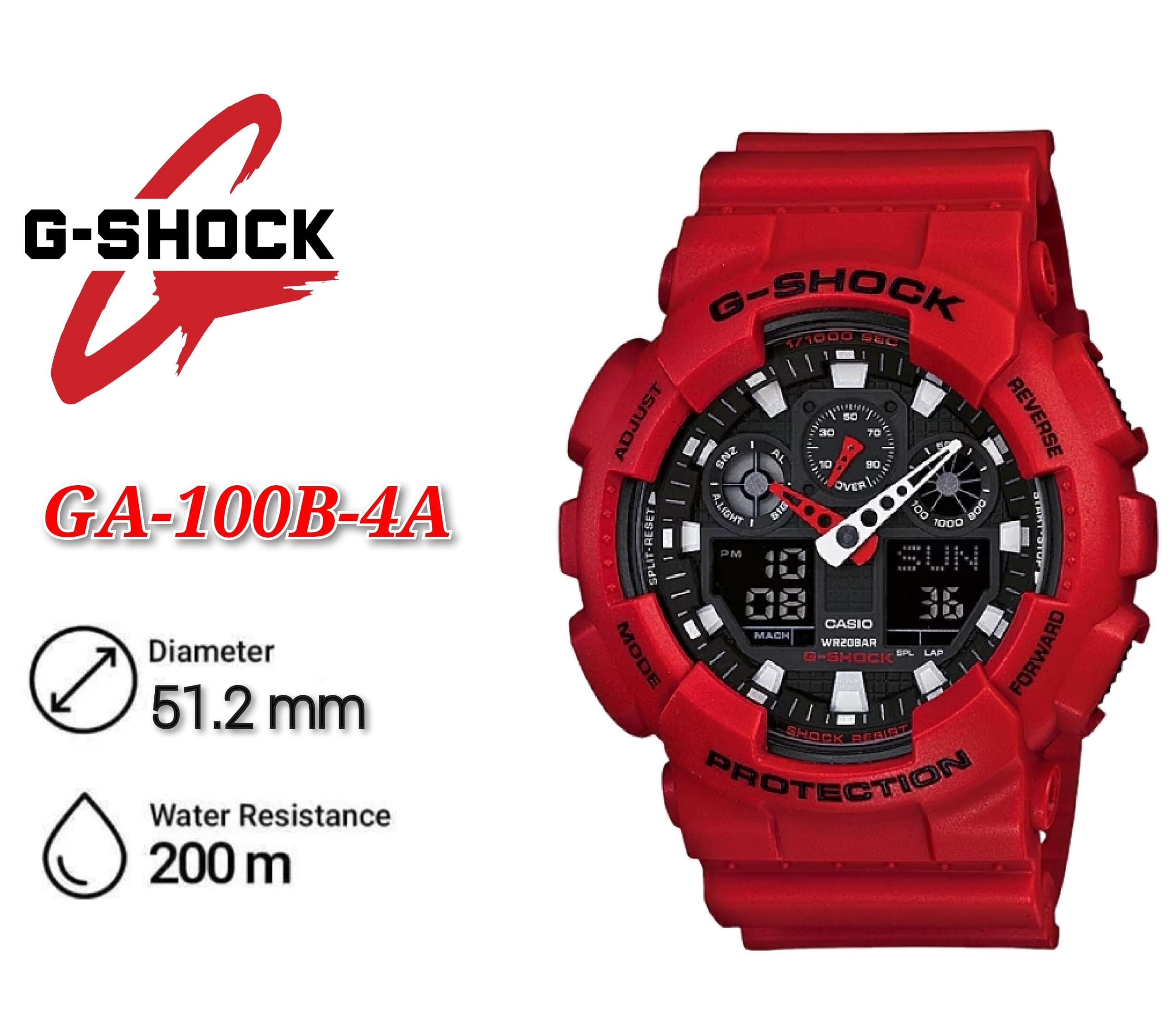 Casio G-Shock GA-100B-4A Analog Digital Men's Watch (Red x Black ...