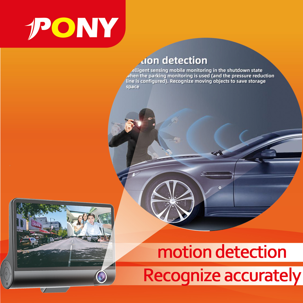 PONY dash cam car 1080P 3 Lens Car DVR Camera Lens HD Car Recorder DVR ...