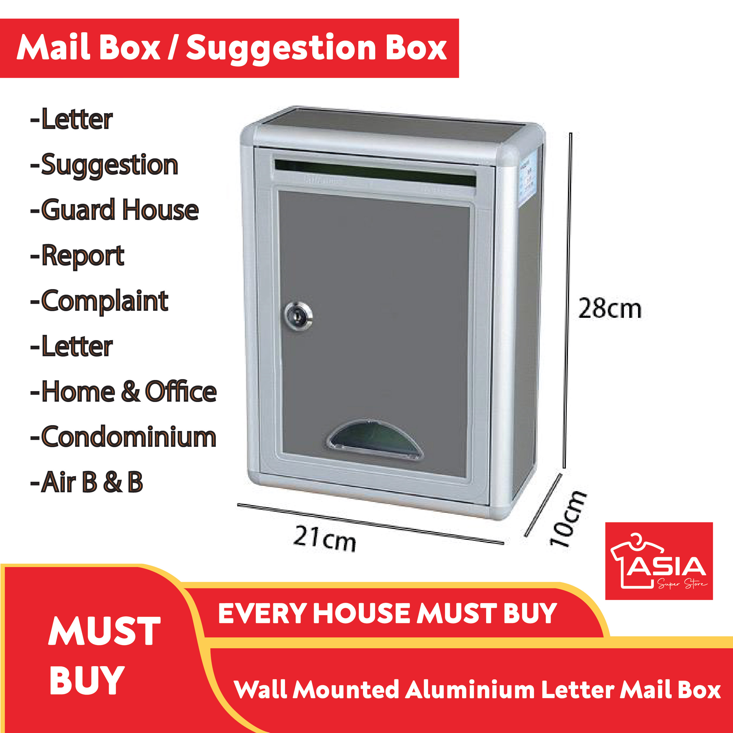 Letter Box Wall Mounted Post Mail Box & Keys Peti Surat / Key Box ...