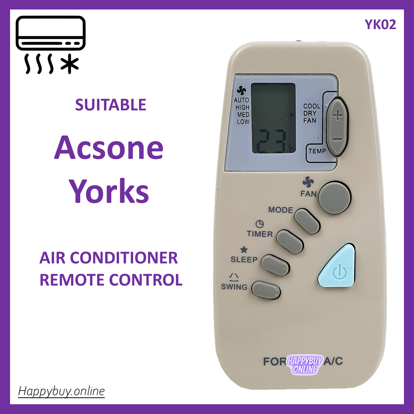 Yorks Acsone Air Cond Aircond Air Conditioner Remote Control YK-02 Replacement Remote | Shopee ...