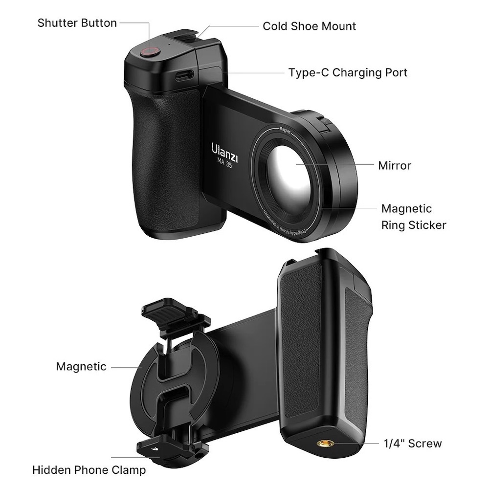 Ulanzi MA35 Magnetic Safe Phone Holder Clip Bluetooth Remote Shutter Grip for Smartphone Camera ...