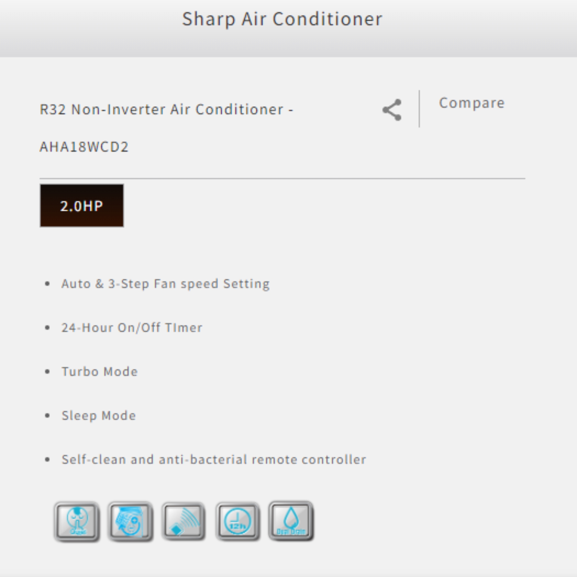 SHARP 2.0HP/2.5HP Air Conditioner Wall R32 NON-INVERTER- AHA18WCD2/AHA24WCD2 INDOOR | Shopee ...