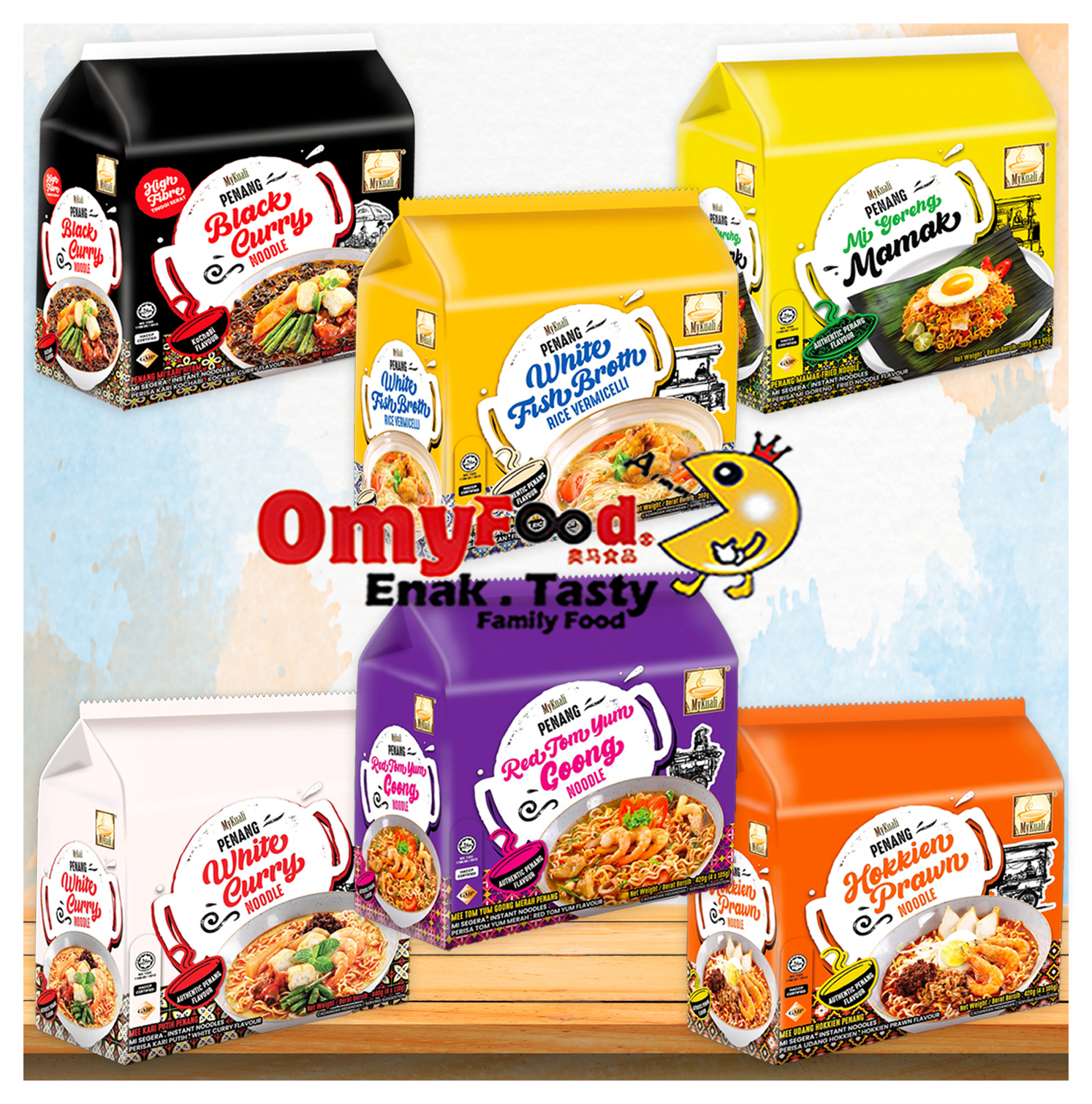 105g/110g Mykuali Instant Noodles[Hokkien Prawn/White Curry/Red Tom Yum Goong/ White Fish Broth ...