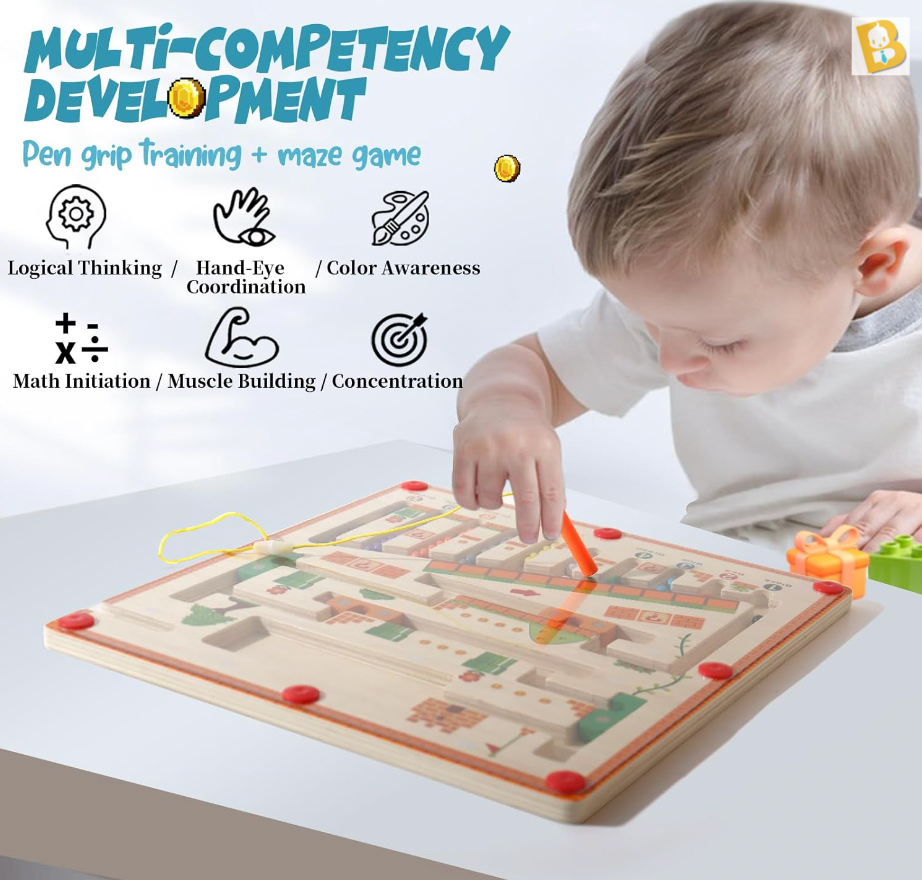 BabyBoss Wooden Magnetic Color & Number Maze Board Games Counting ...