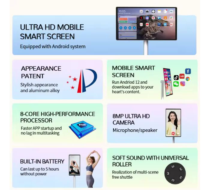 21.5 Inch Flip Touch Mobile Tablet Standin TV Portable Android 12 Touch ...
