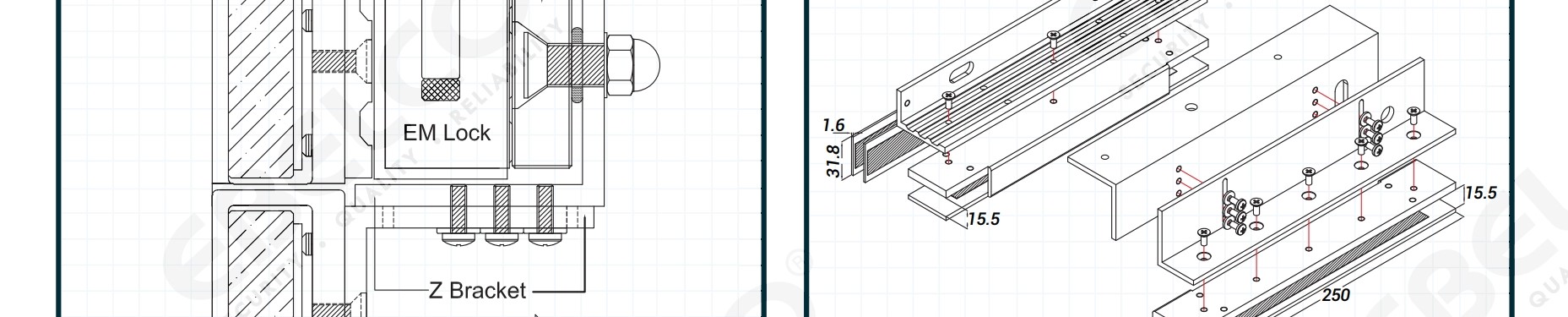 EBELCO Door Access Bracket Top & Bottom 600lbs Glass Door Aluminum ...