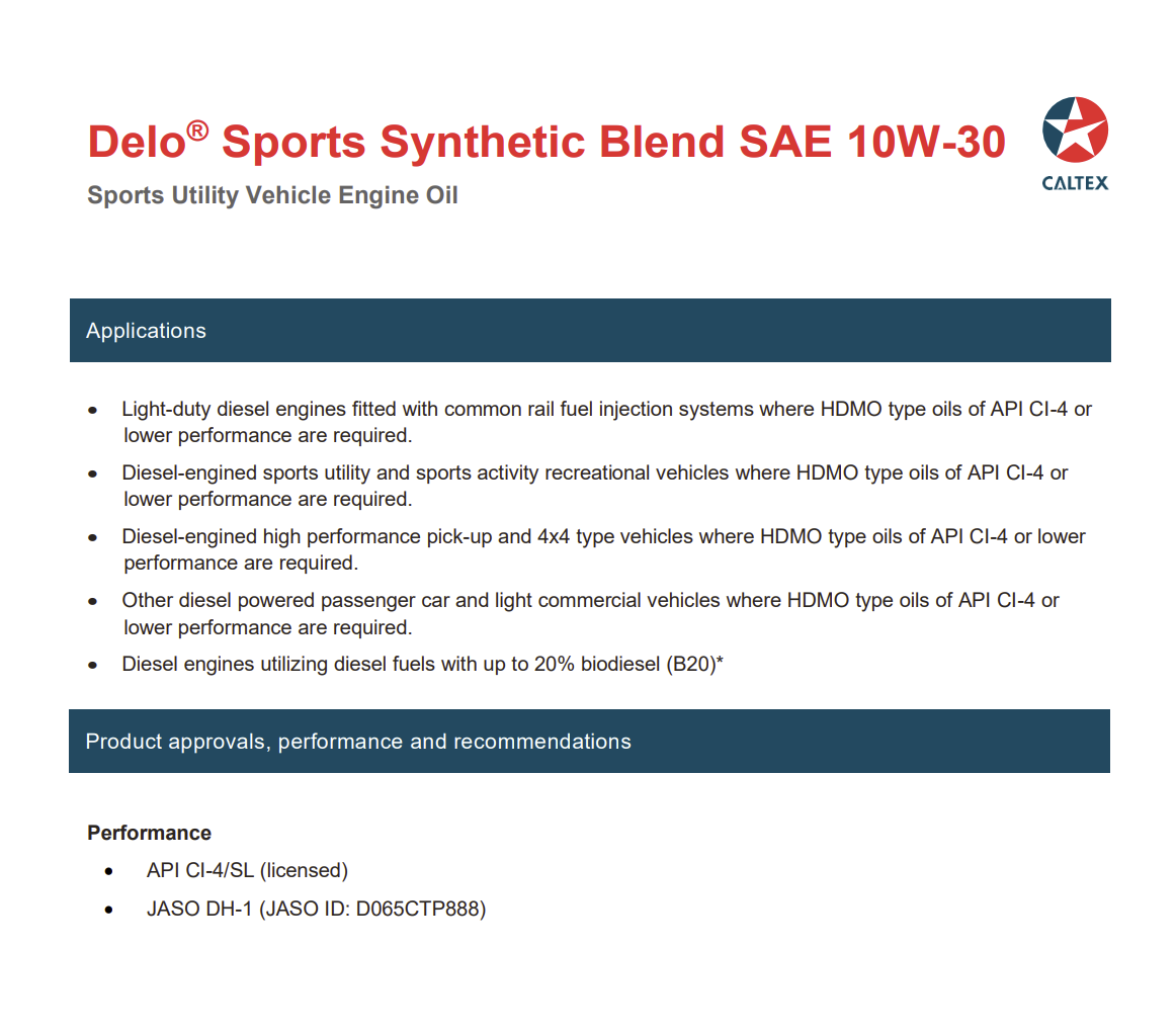 Caltex Delo Sports 10W-30 CI-4 Synthetic Blend (Semi Synthetic) Diesel ...